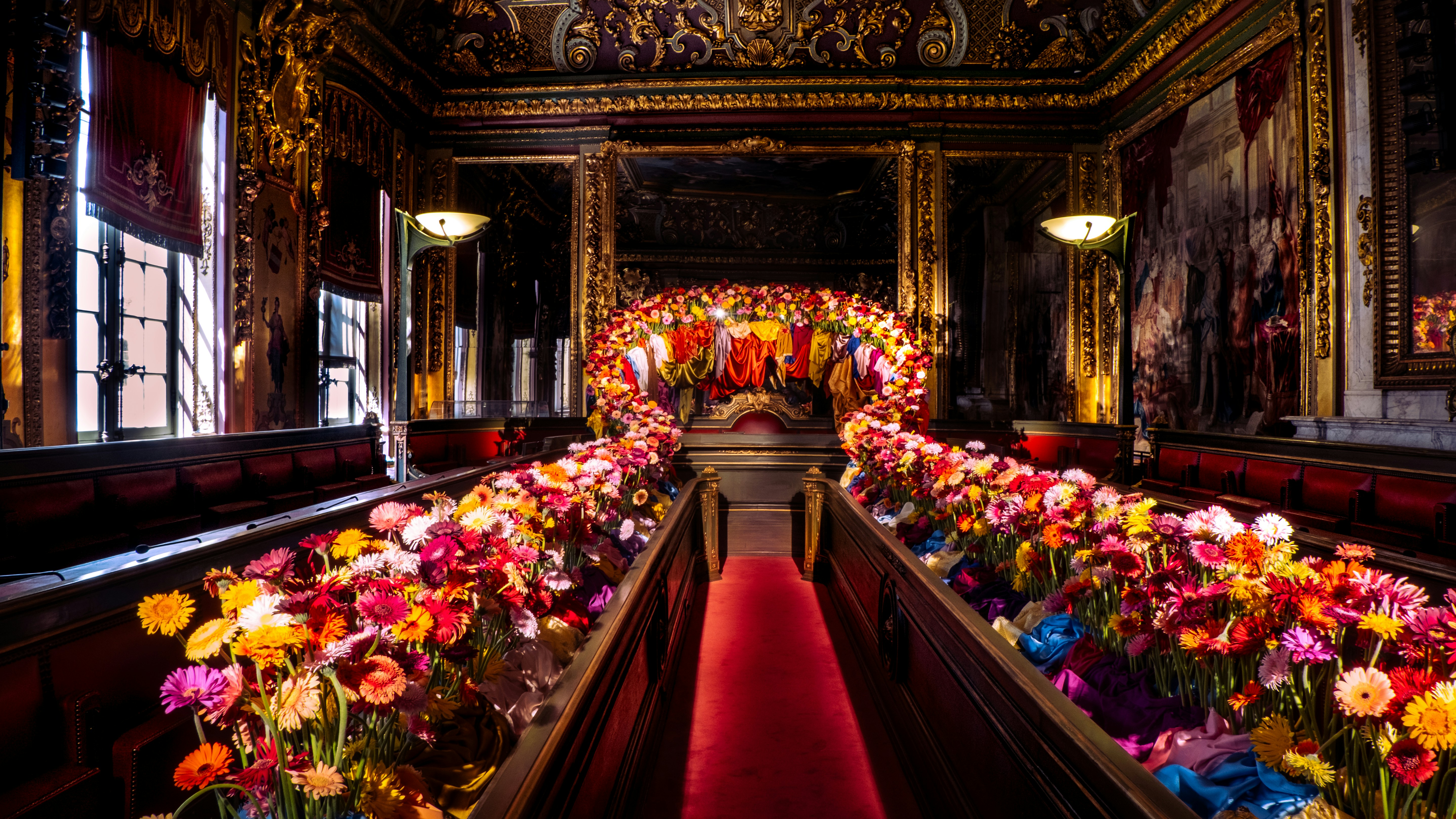 Floral Aisle toward the Altar in a Baroque Chapel