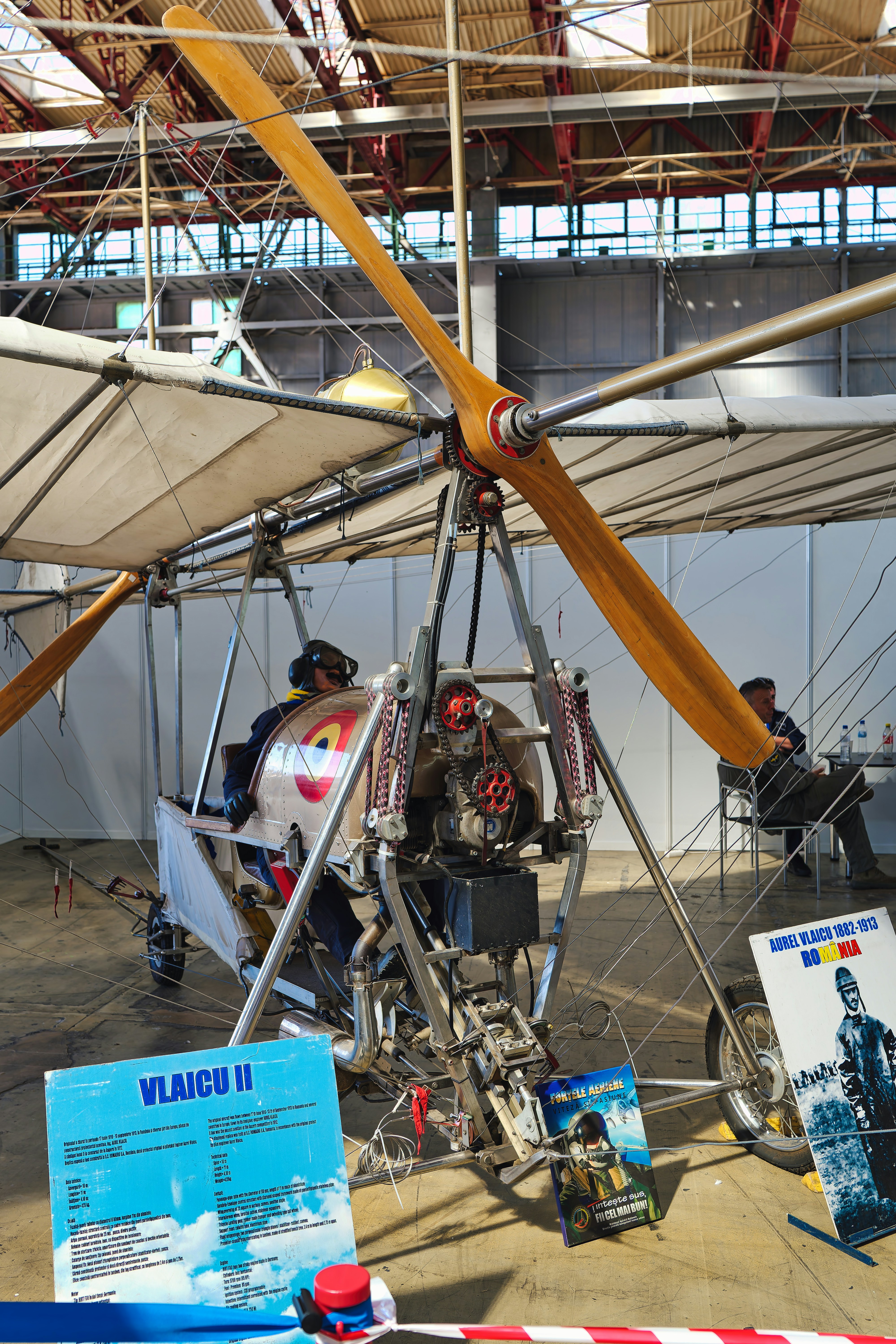 Center Hub of a Vintage Wooden-Propeller Engine in a Restoration Hangar