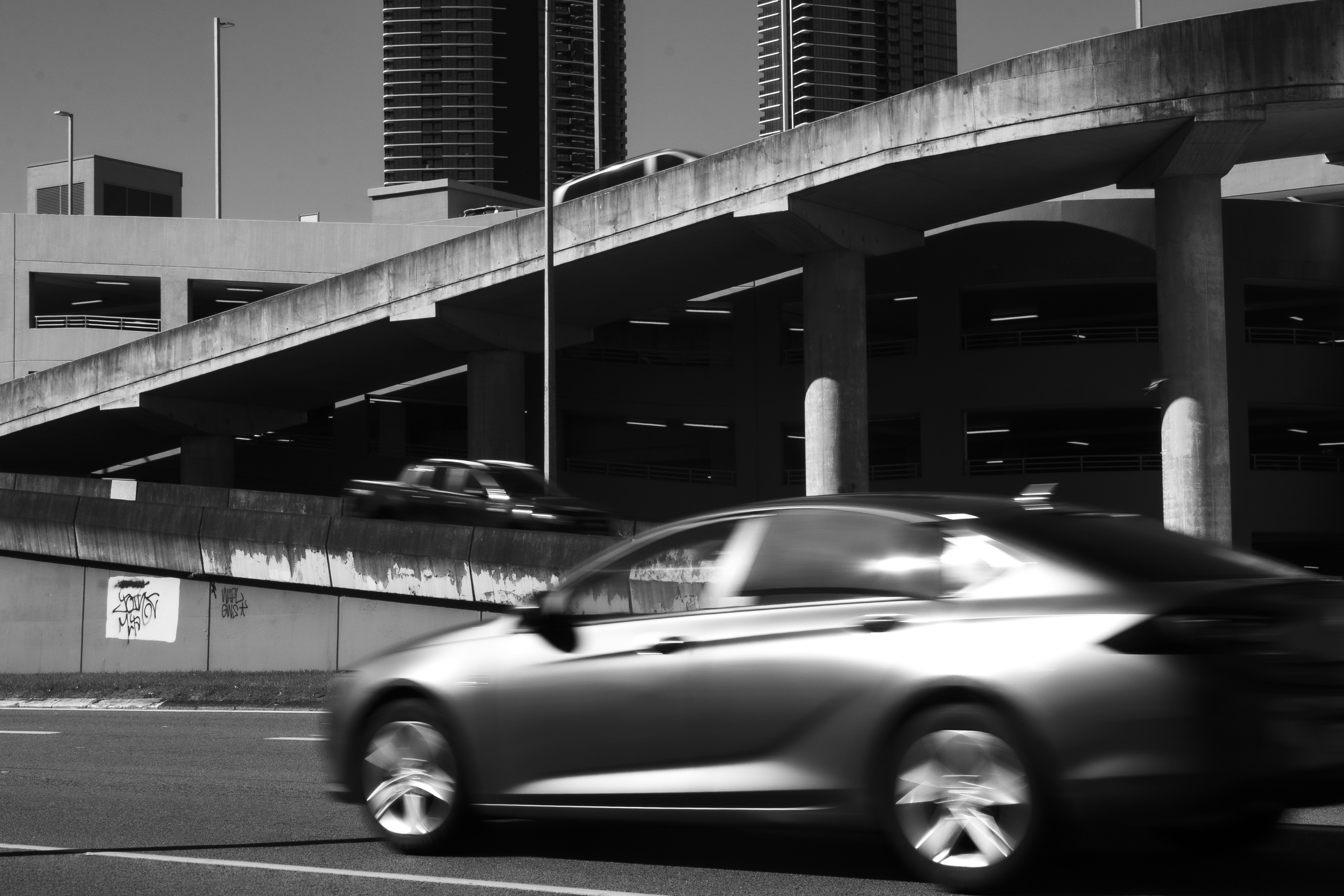 Cars driving on a highway overpass