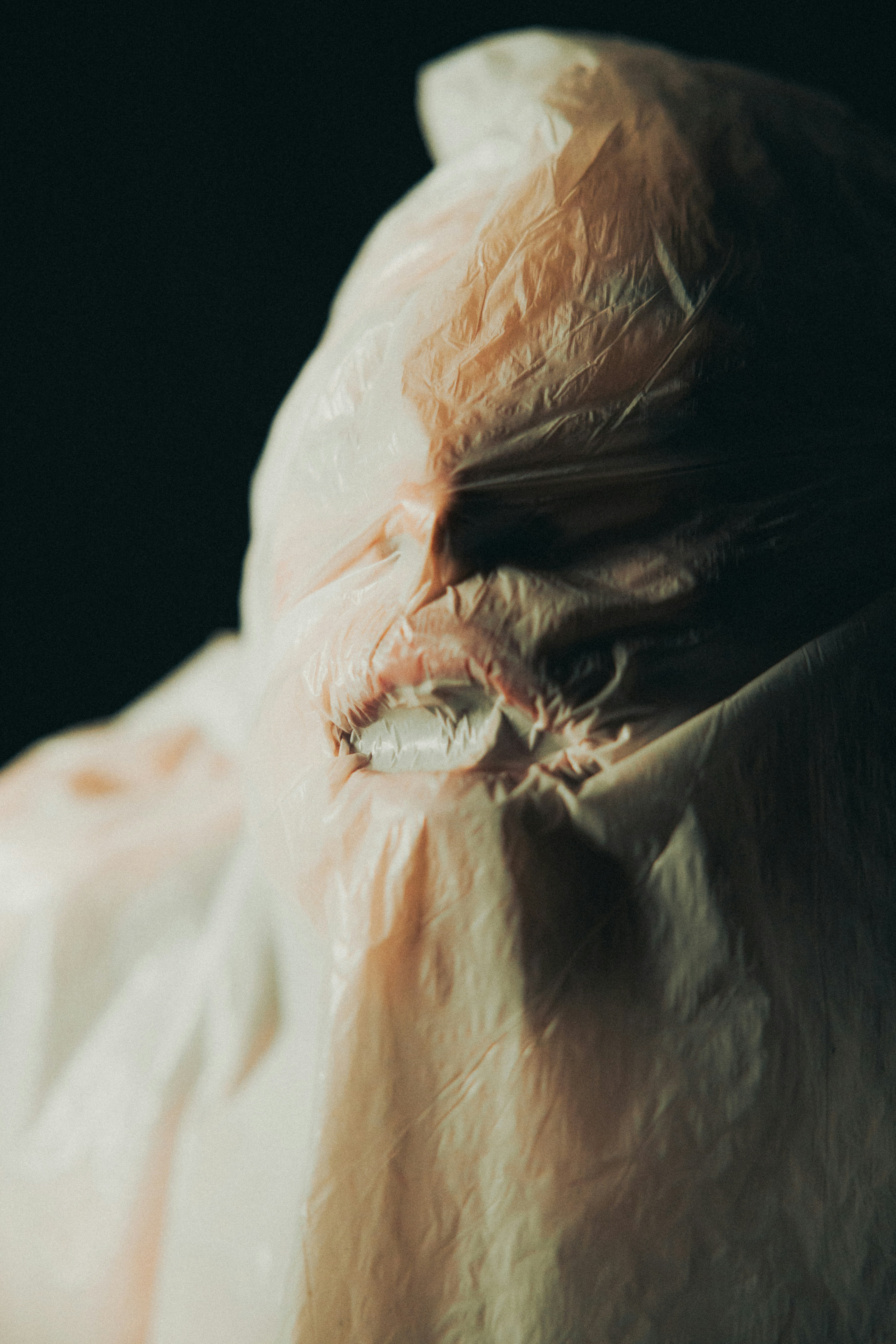 Veiled Form: A Close Portrait in Pale Wrinkled Fabric