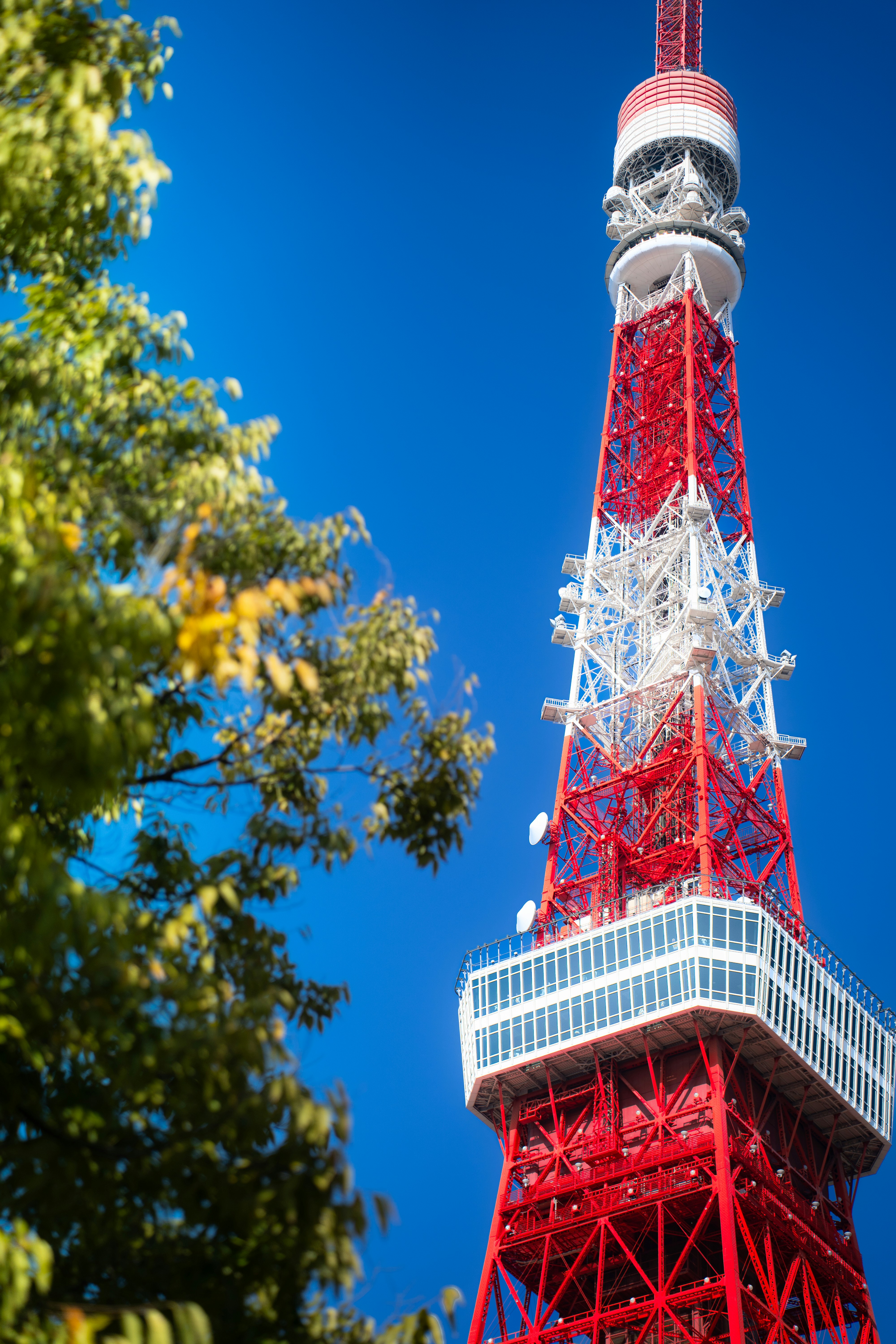 Tokyo Tower in Japan. | Red and white tower against a clear blue sky.