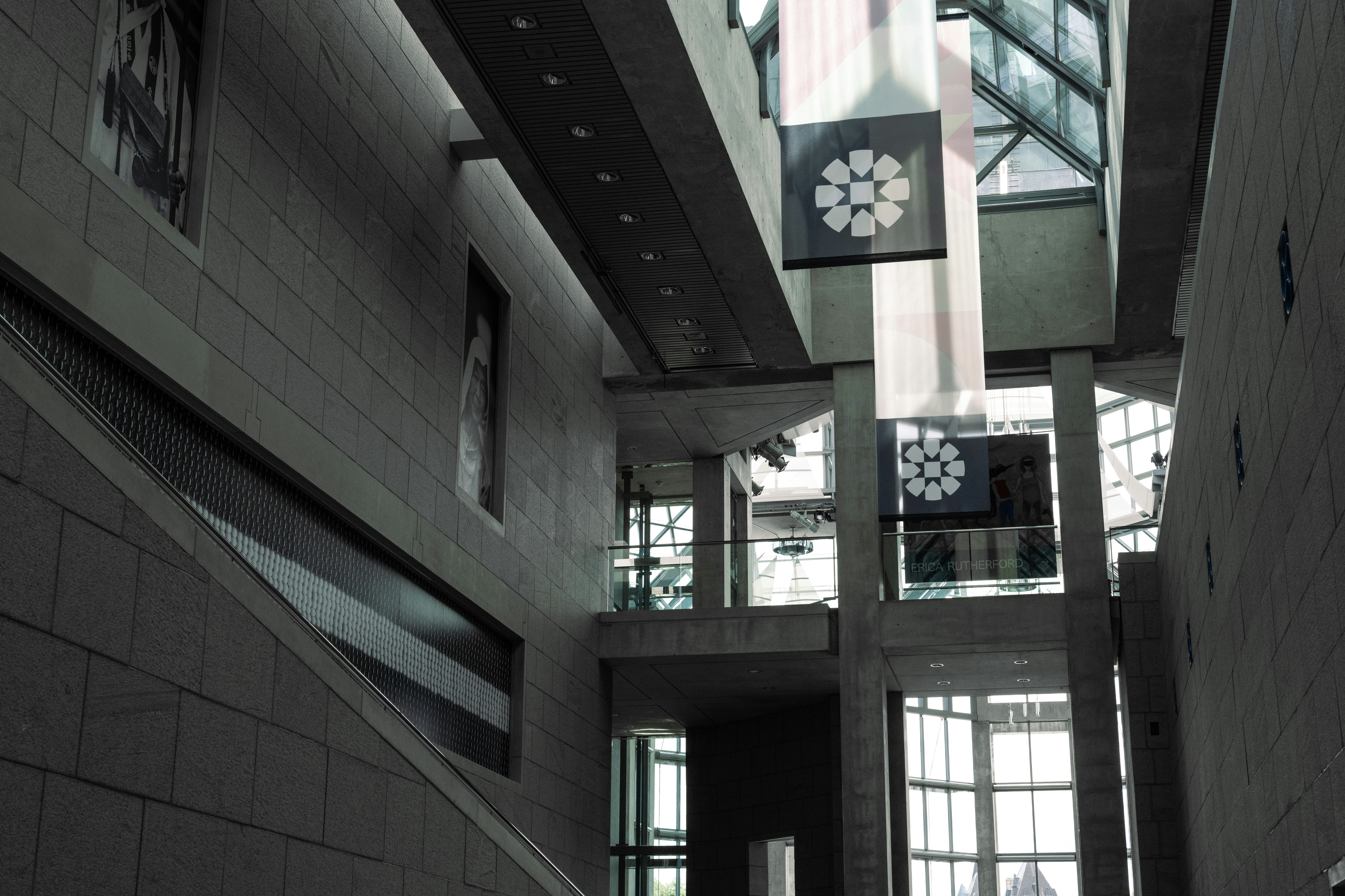 Modern building interior with geometric patterns