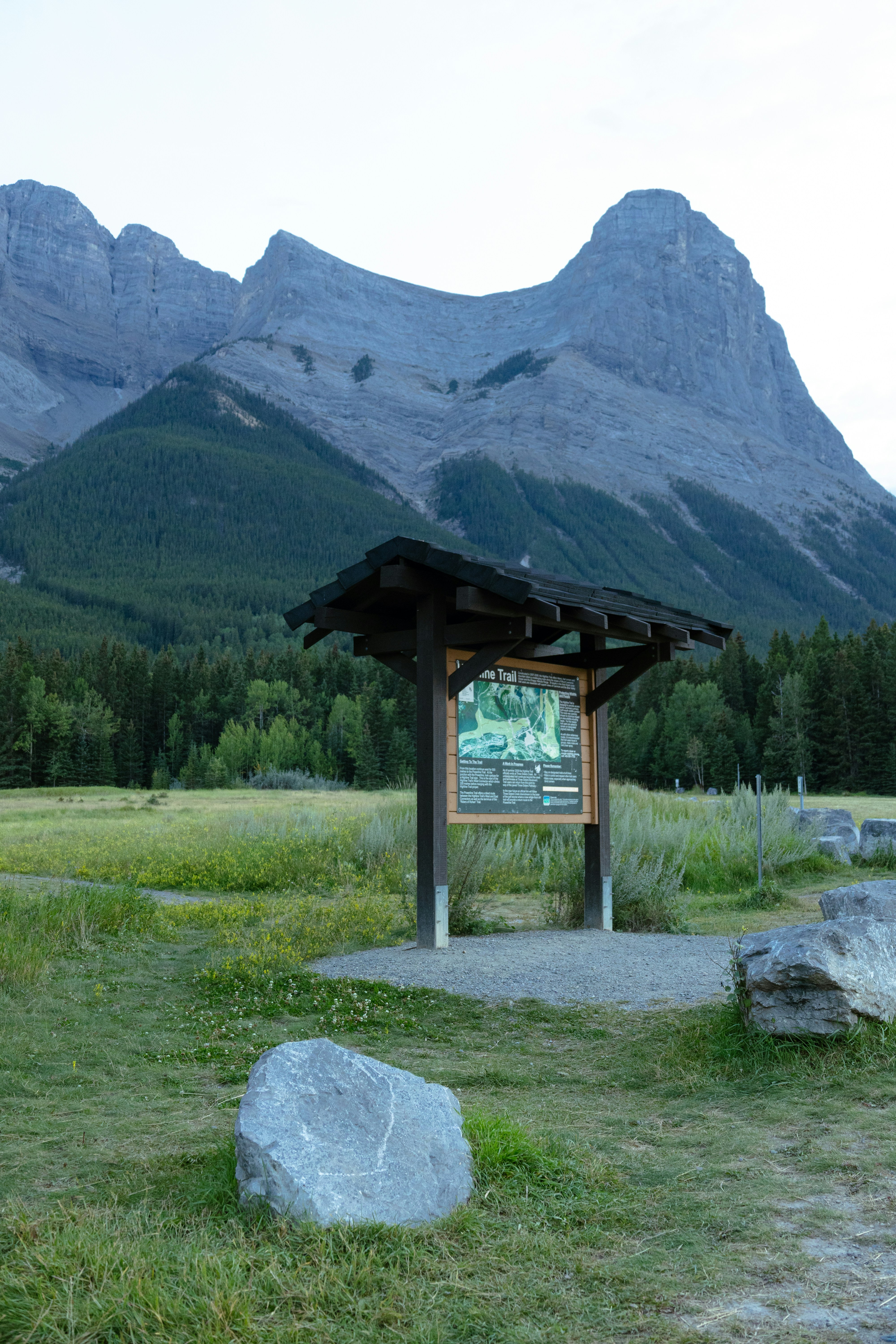 Trail Signpost Framed by Alpine Giants