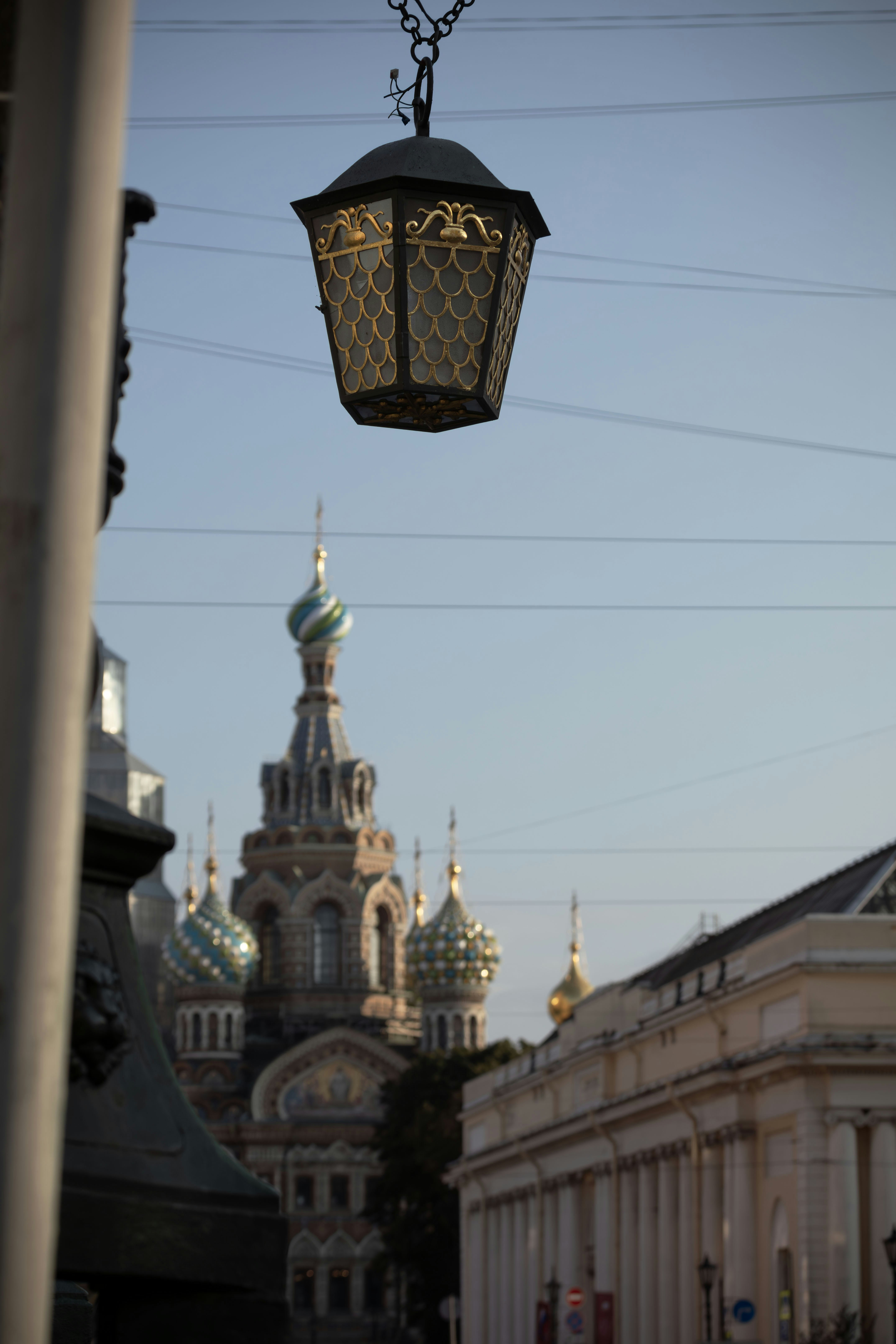 Ornate lantern frames the onion-domed skyline