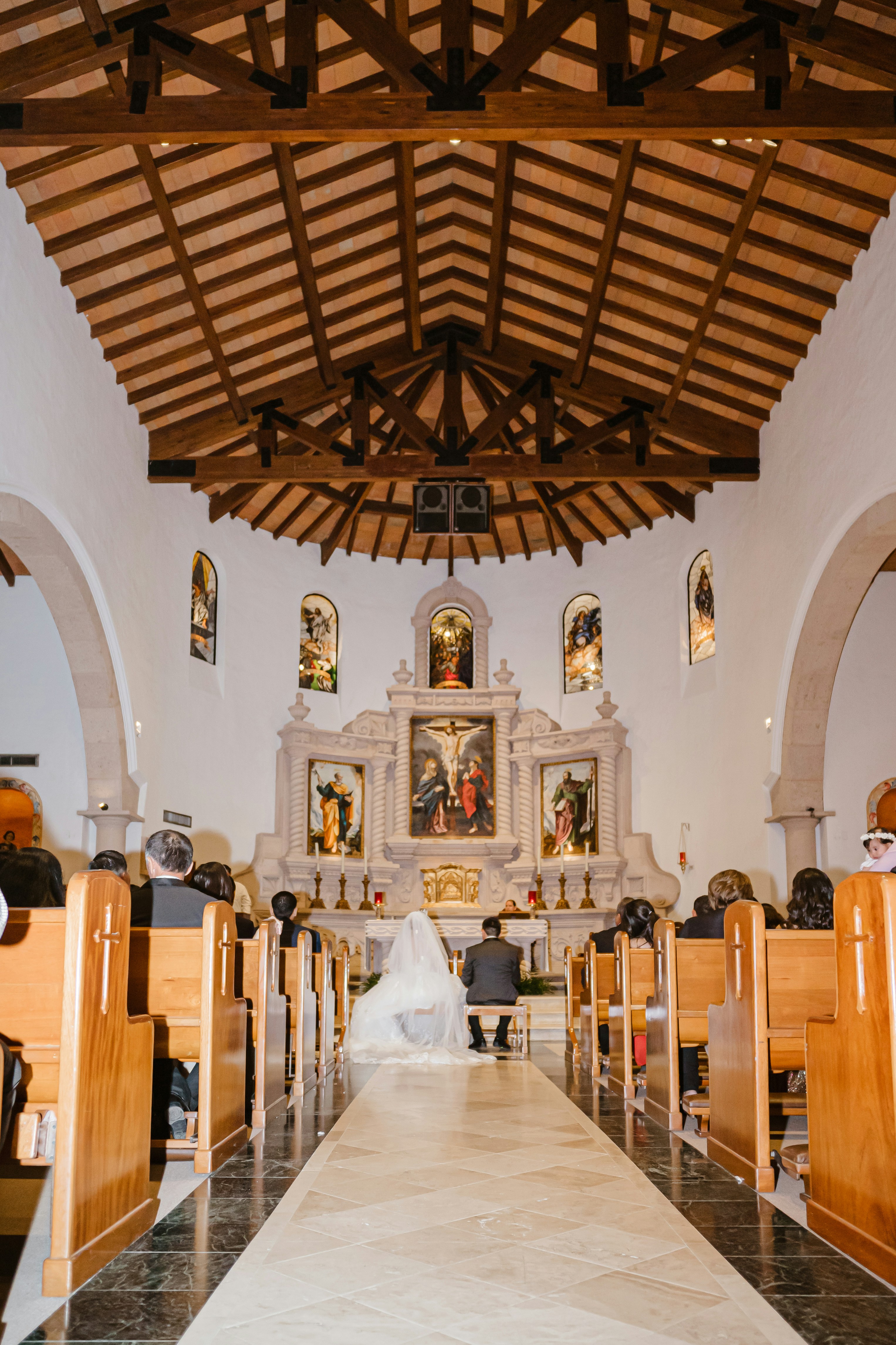 Wedding ceremony at a church altar