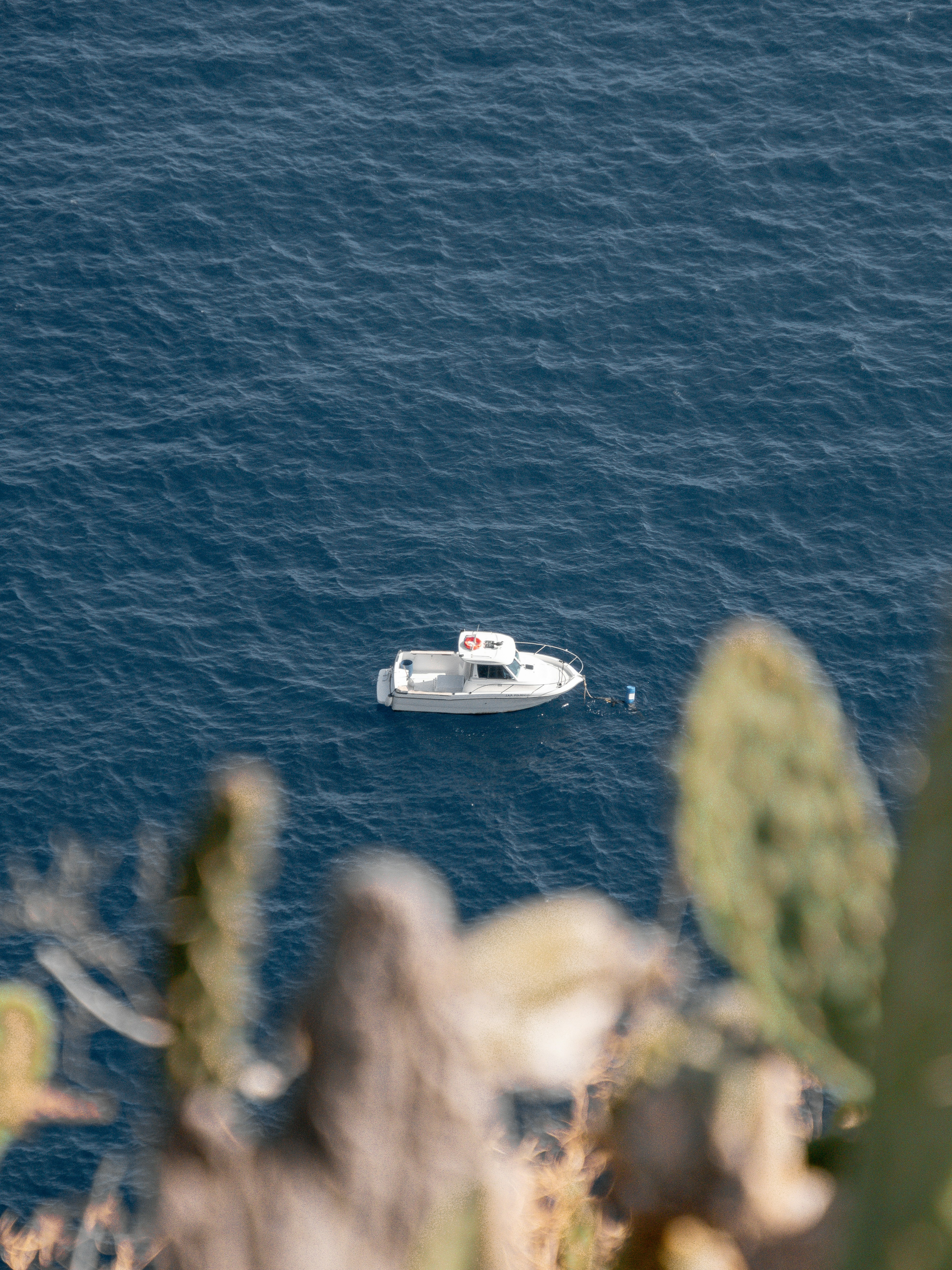 Miradouro Madeira | A small white boat floats on the deep blue sea.
