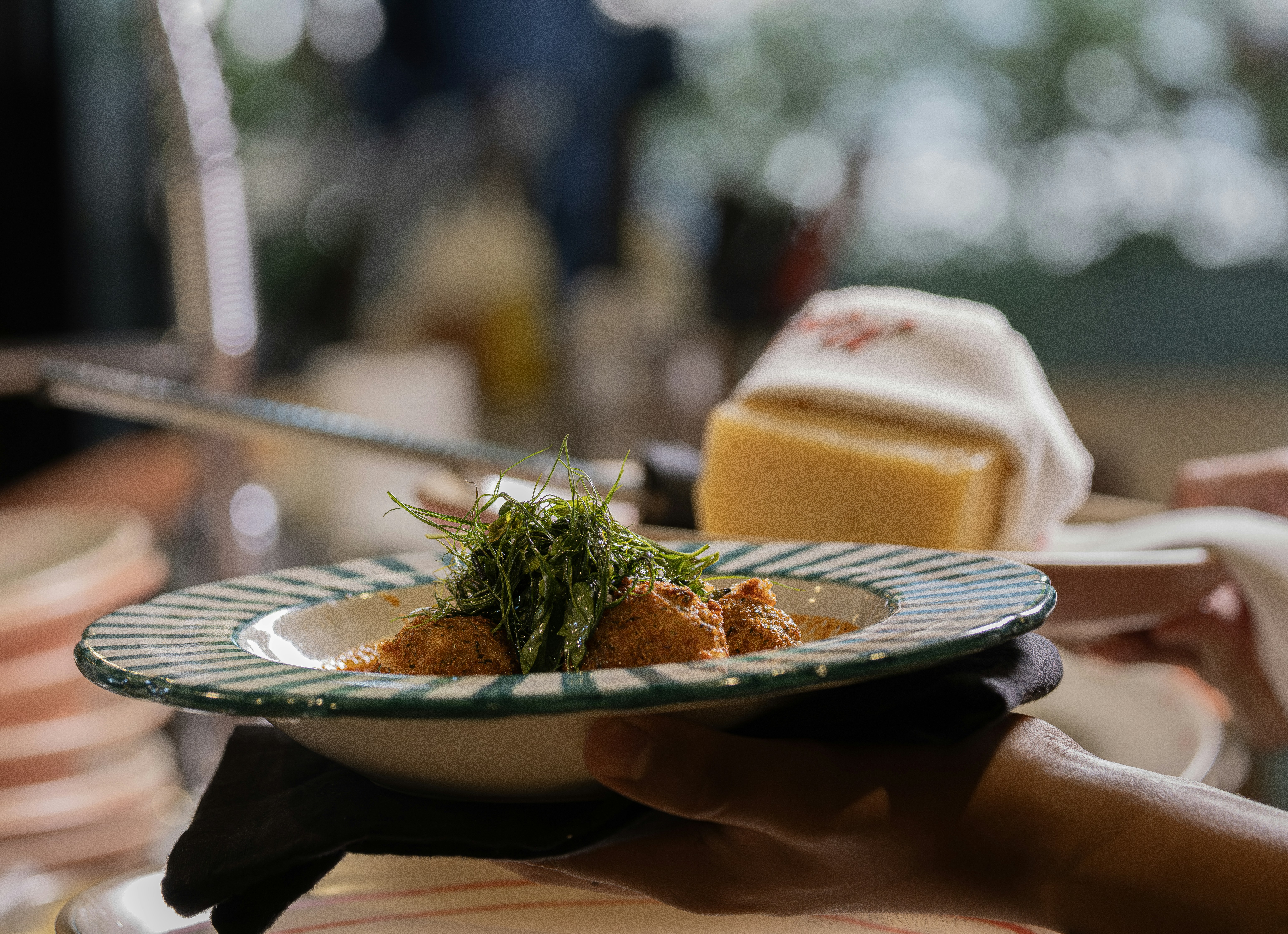 A delicious meal is served on a plate with garnishes.