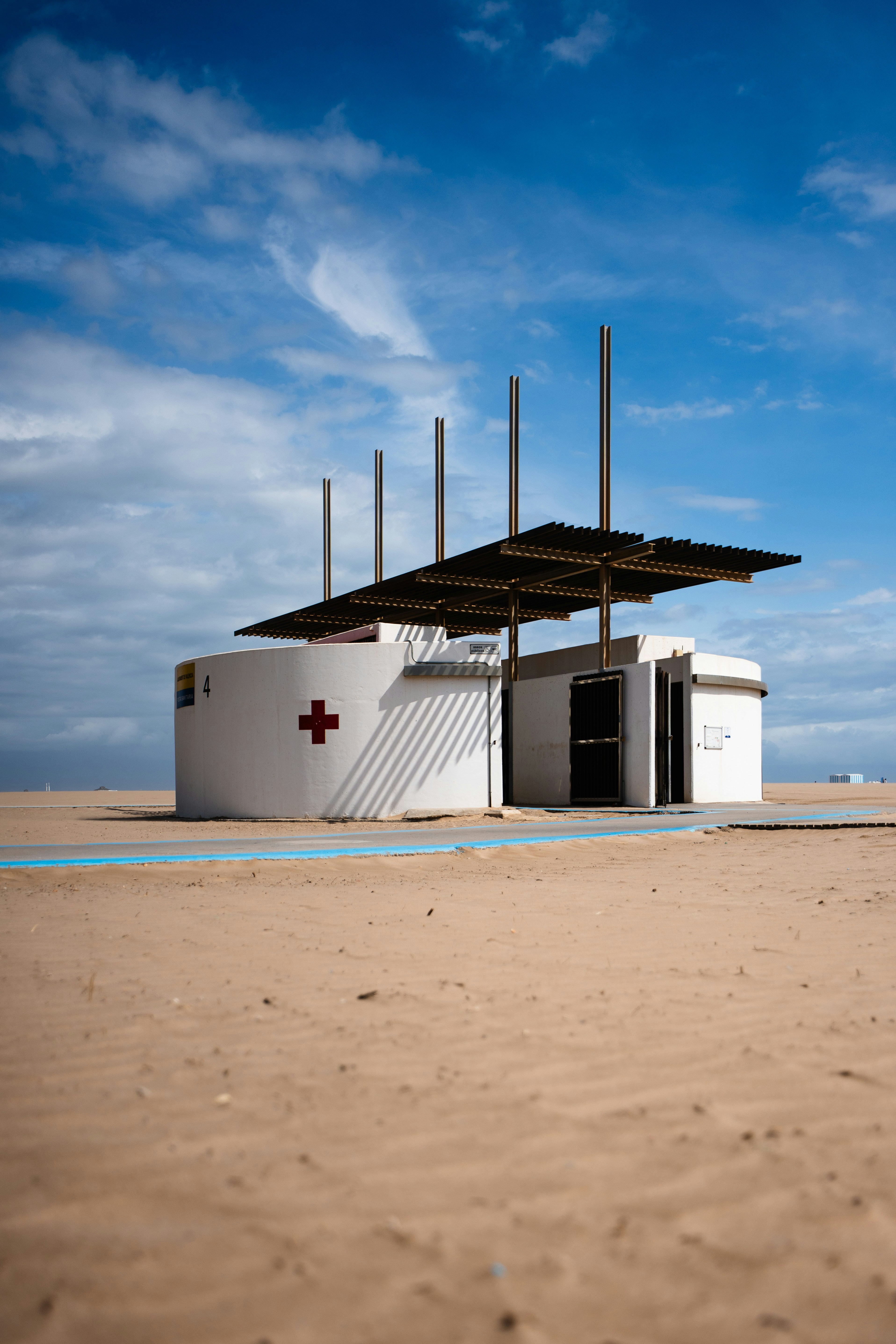 Lifeguard Outpost on a Quiet Beach Under a Cerulean Sky