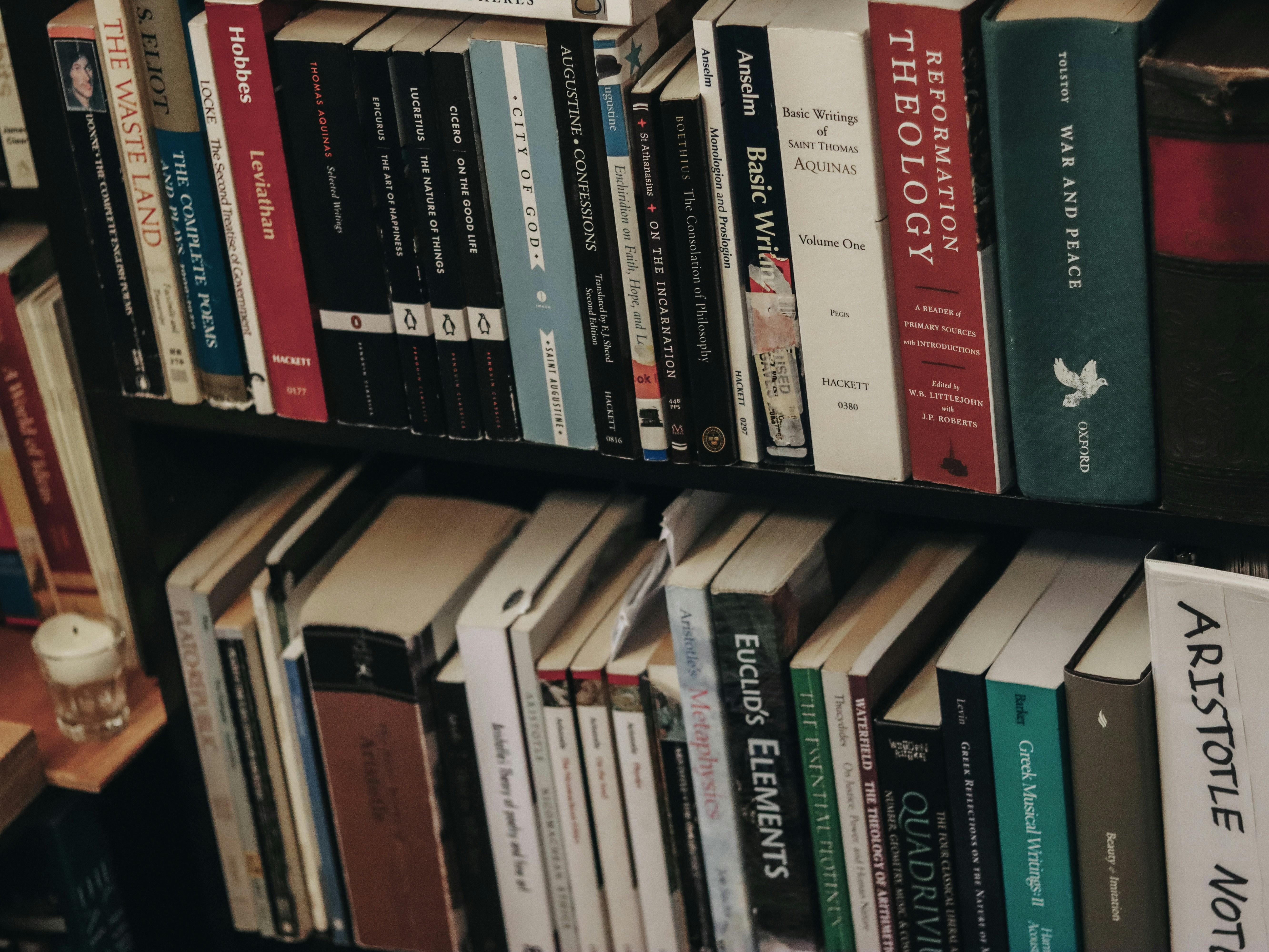 A bookshelf filled with various books