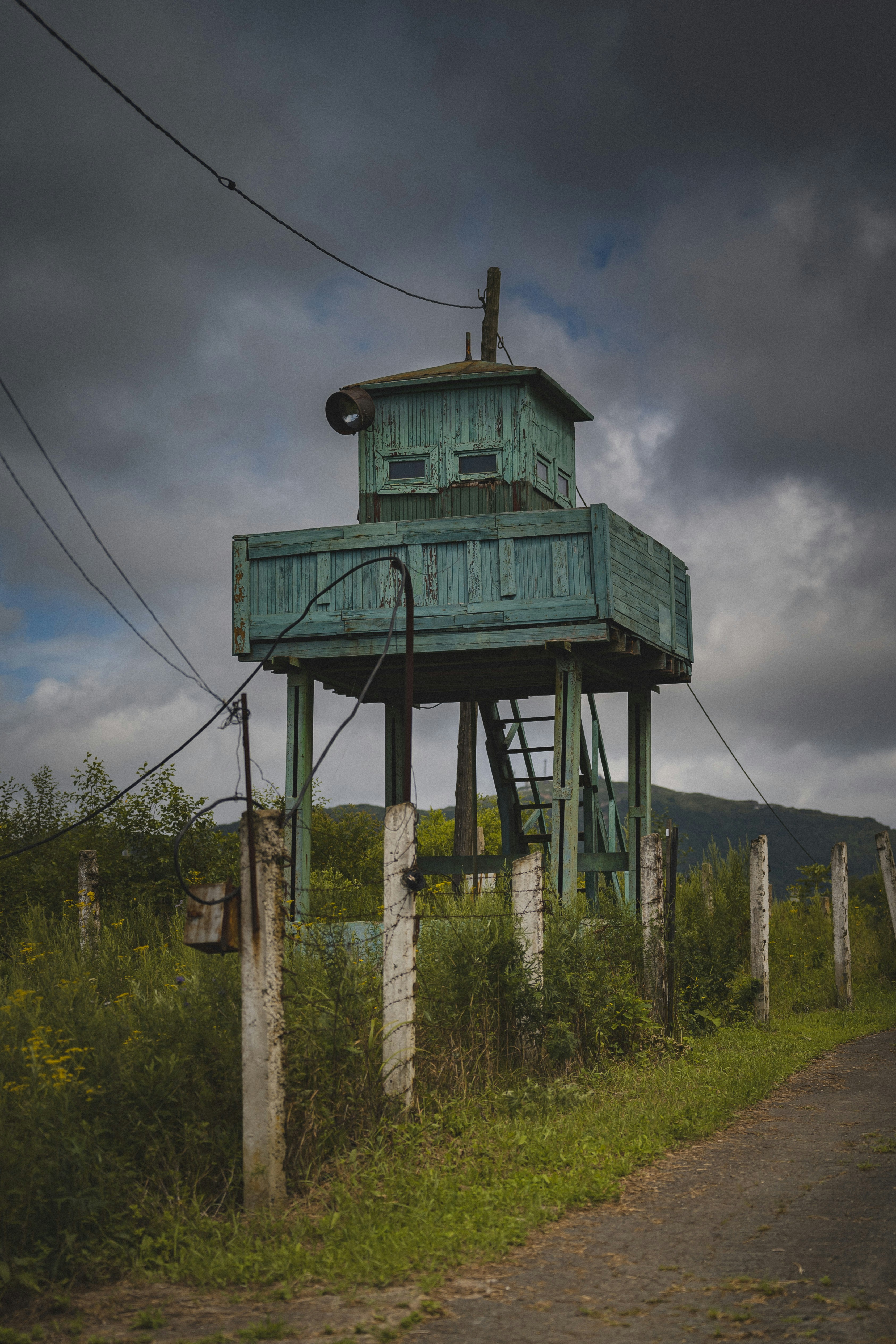 The old watchtower at the entrance to the military area.