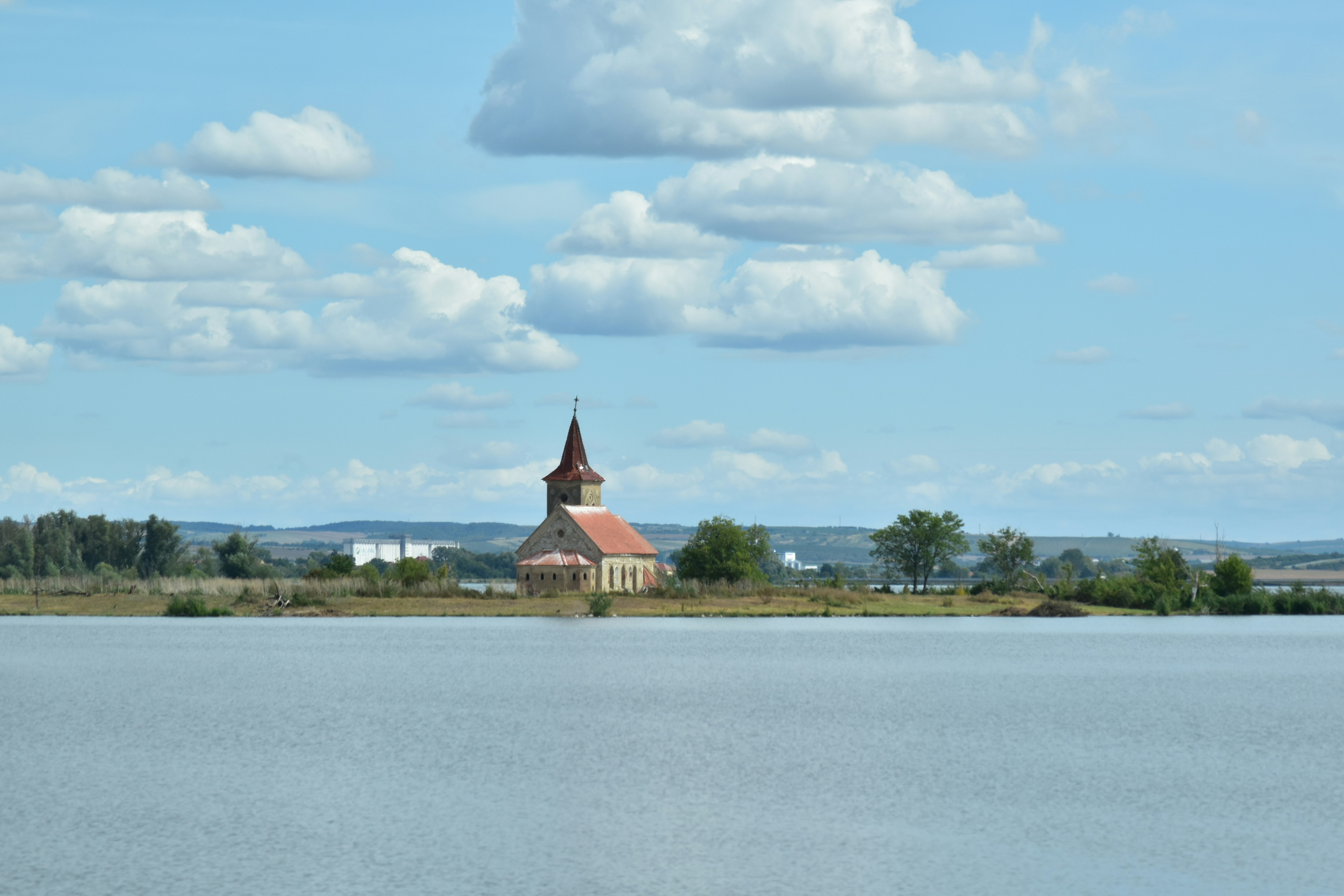 Church on a small island in a lake