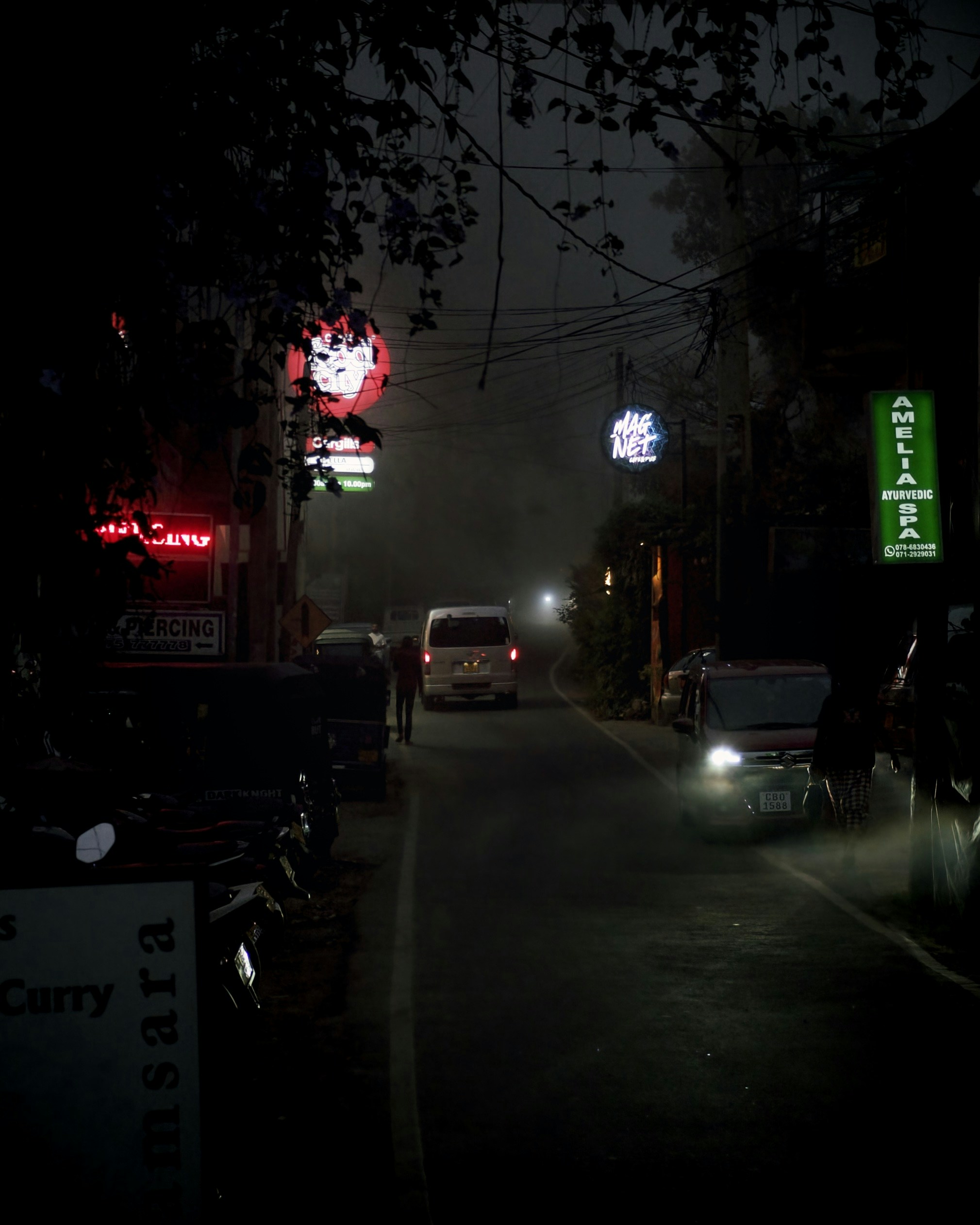 Neon Veins on a Foggy Night Street