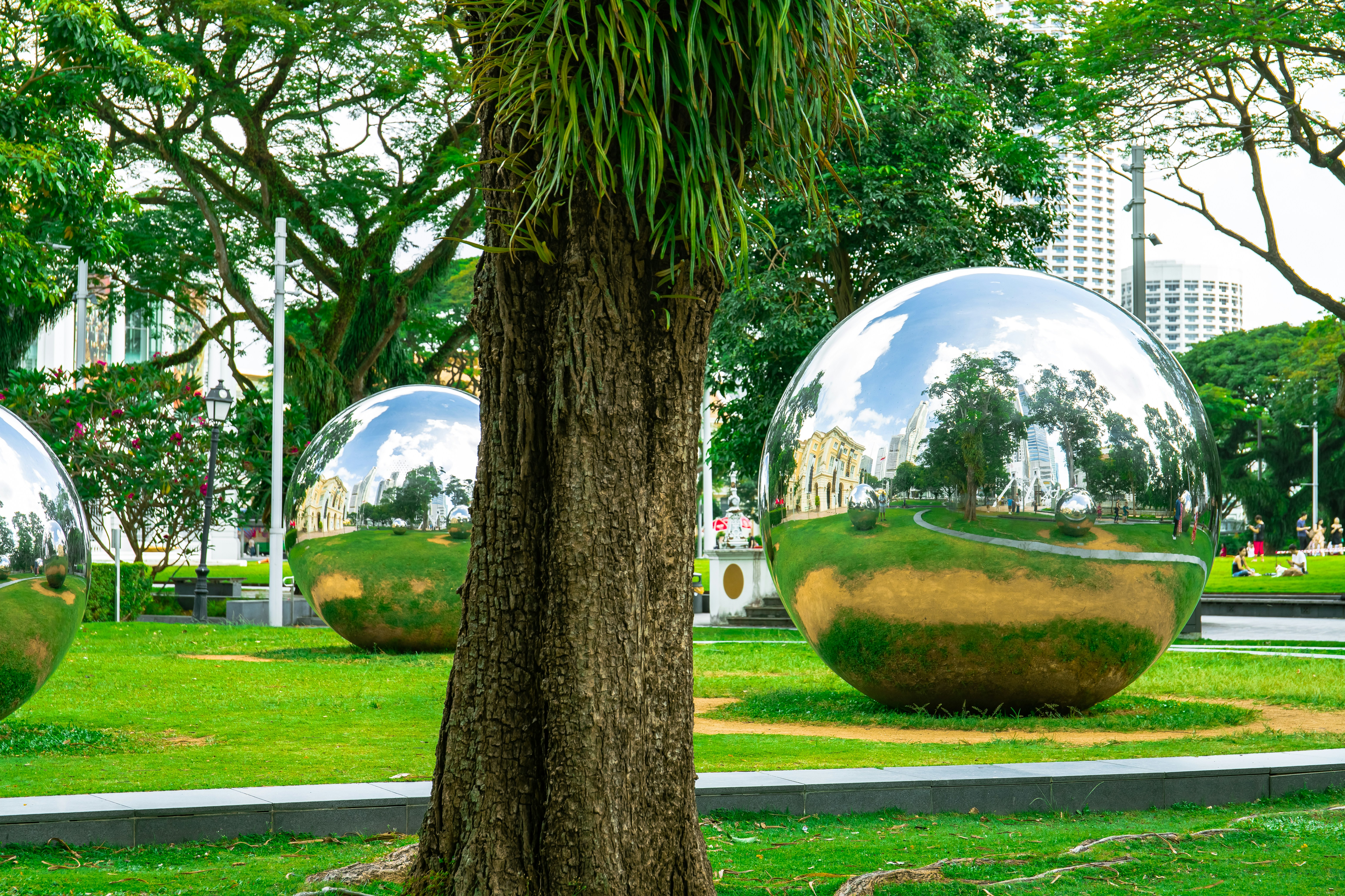 Reflective Orbs in Urban Serenity