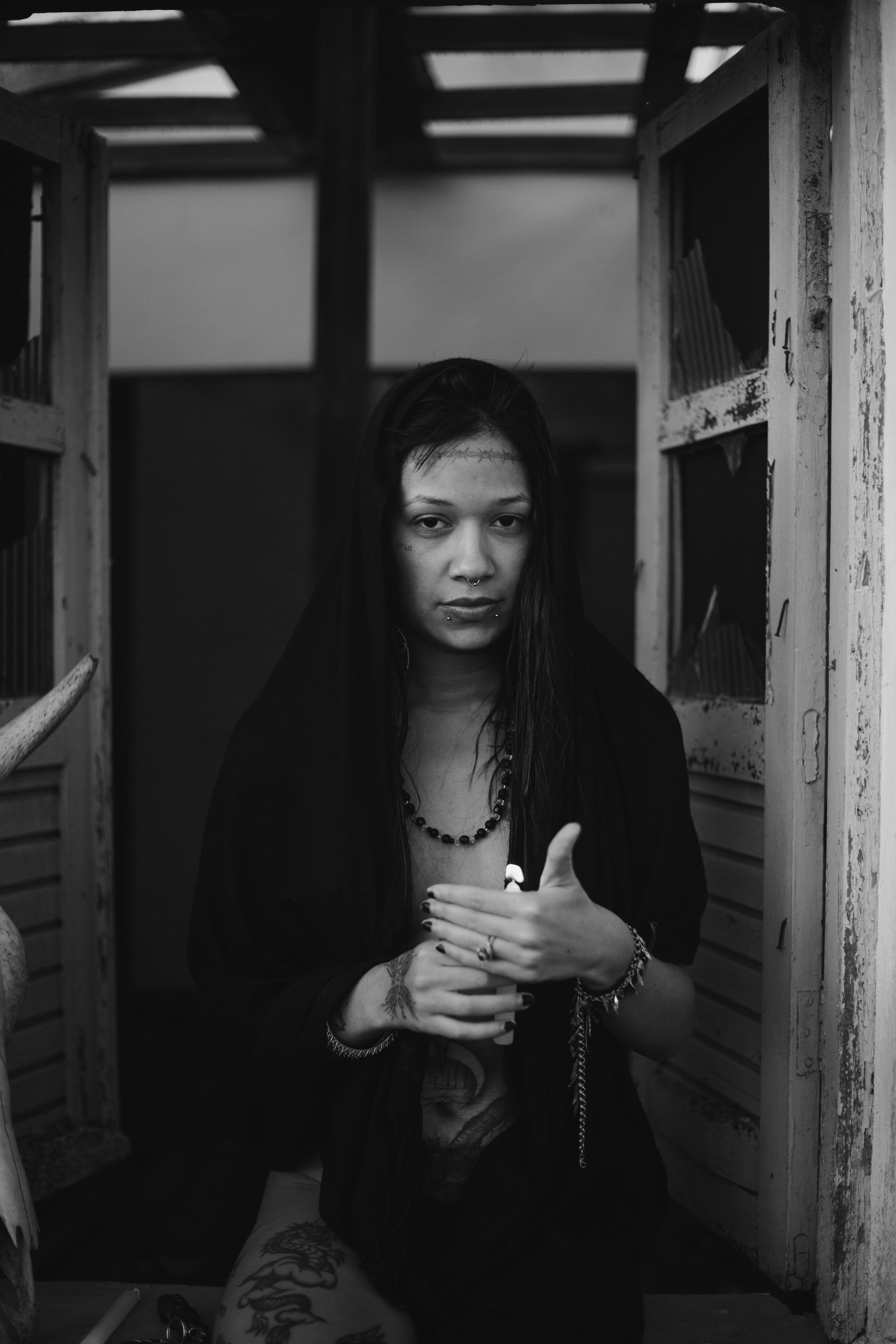 Veiled Reflections: A Moment in Shadows