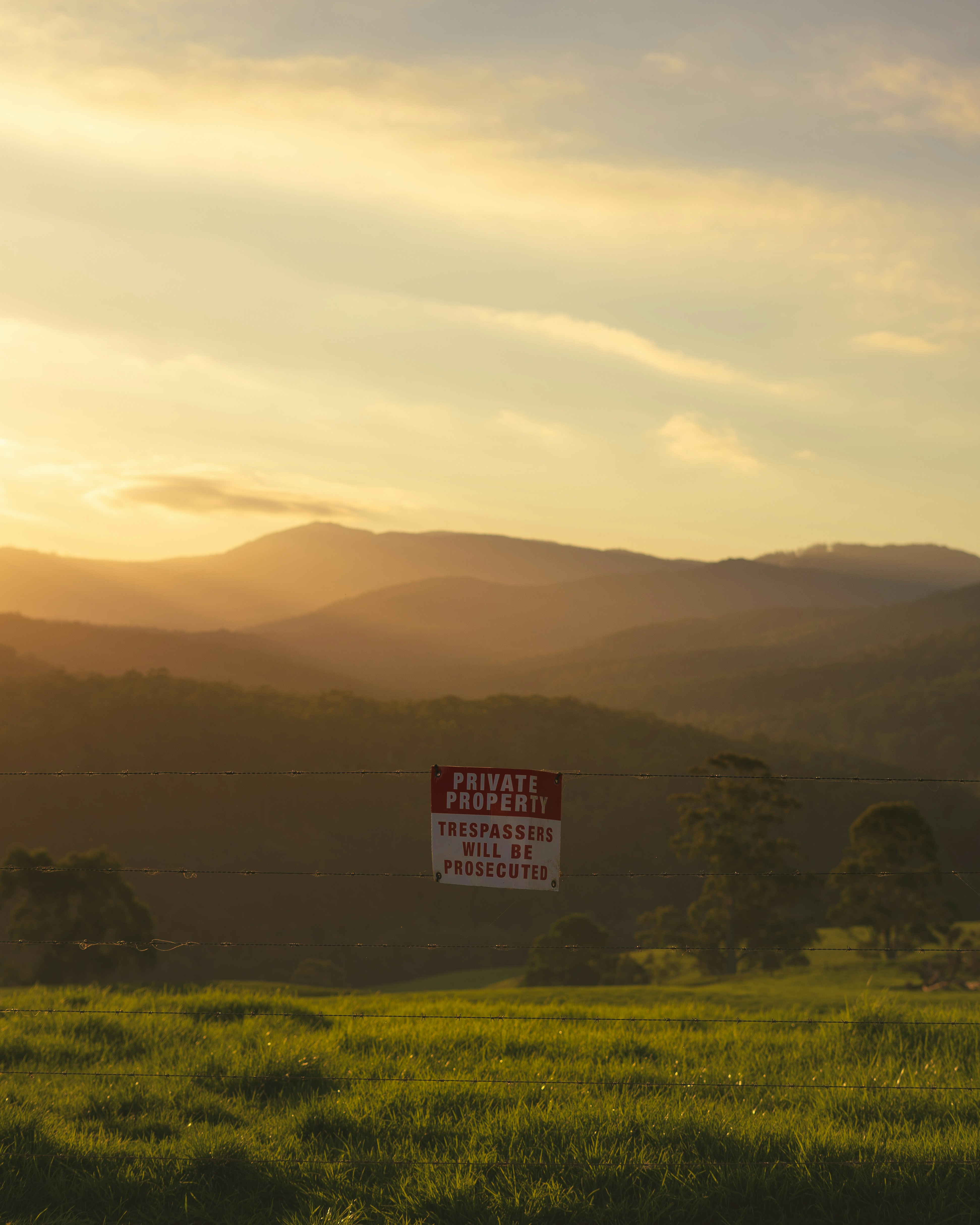 Dusk on the Fence: A Quiet Boundary Over Rolling Fields