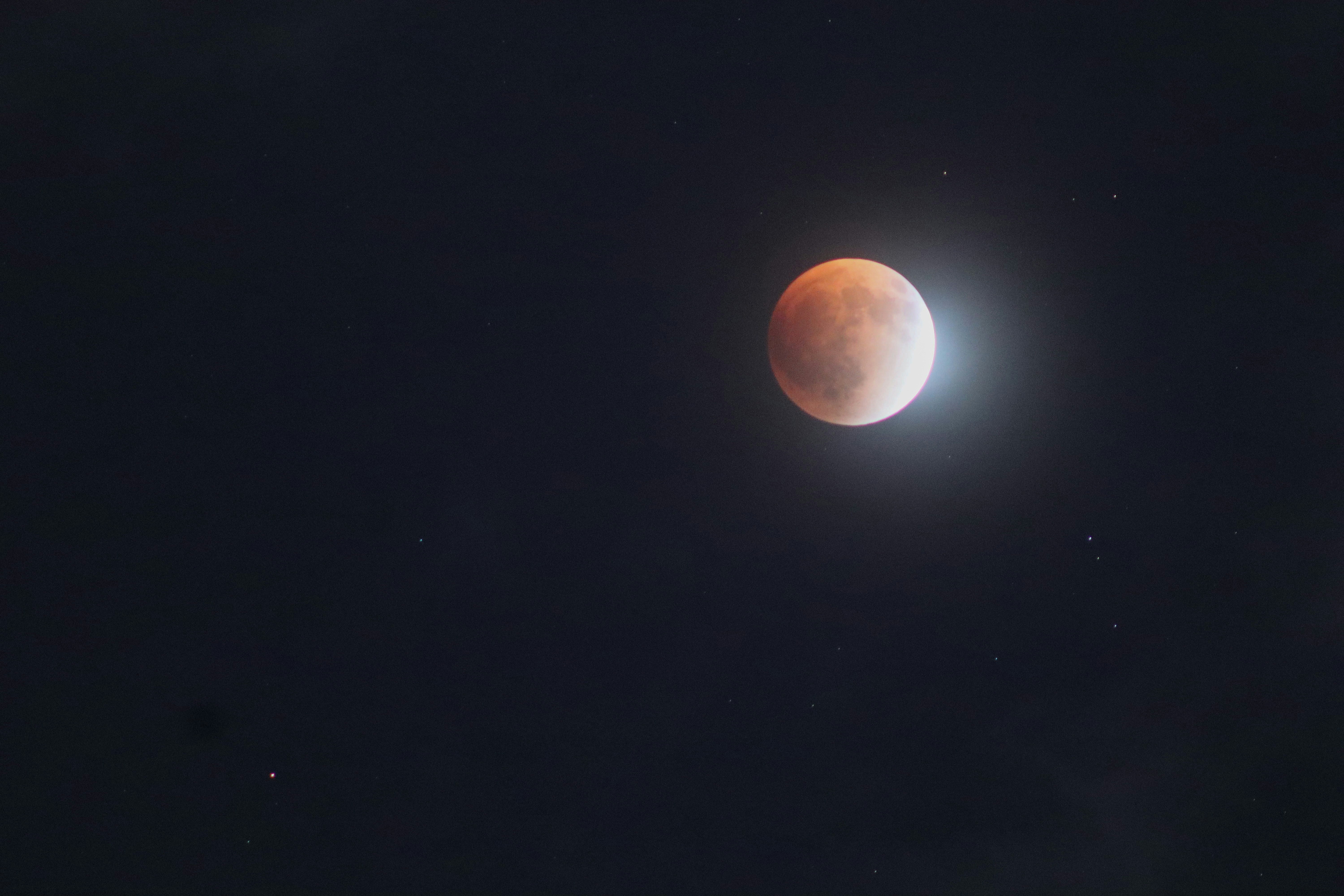 Blood moon in a dark night sky
