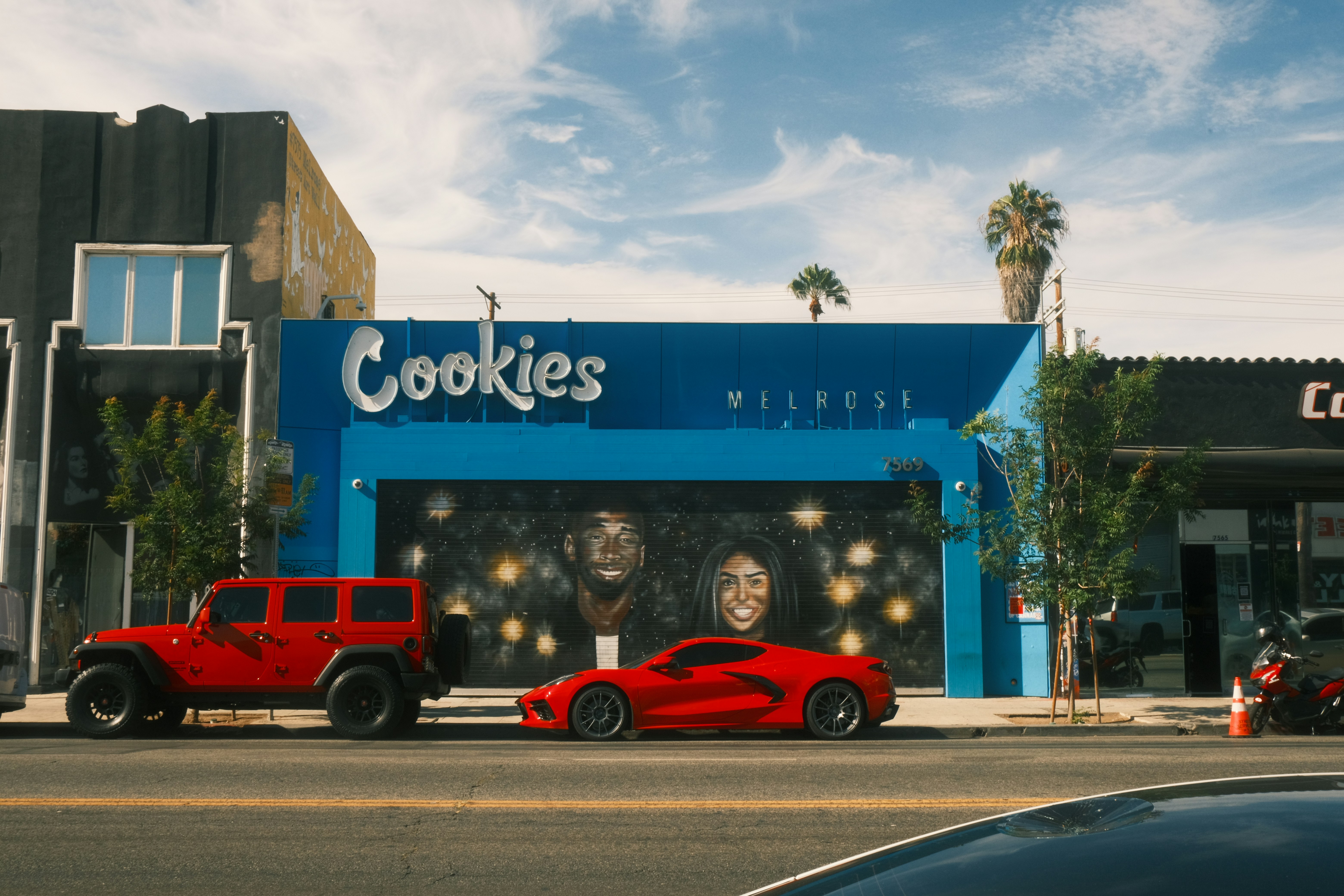 Crimson Convertible at the Crossroad of Cookies and Murals on Melrose
