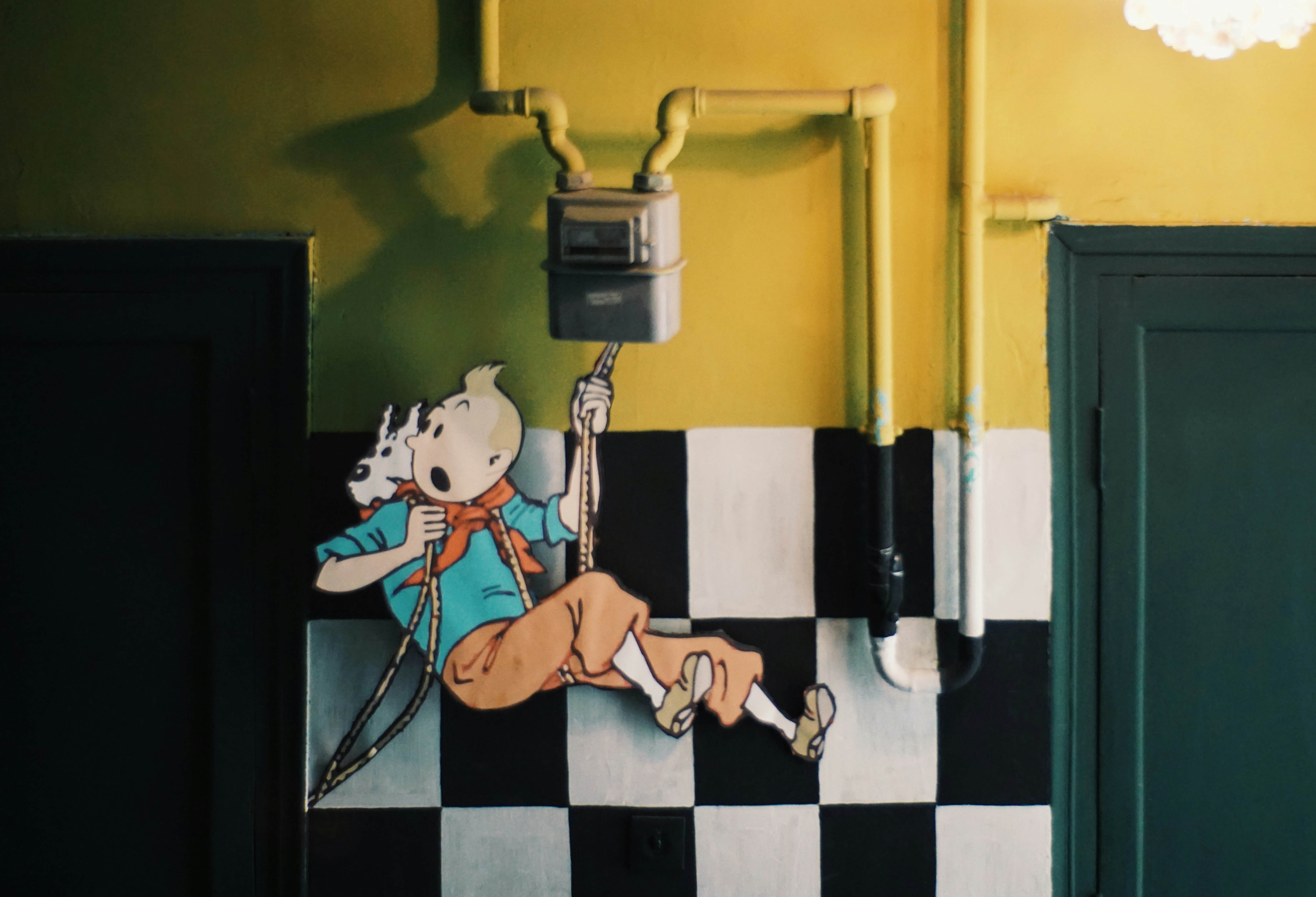 Whimsical Adventure on a Checkered Wall