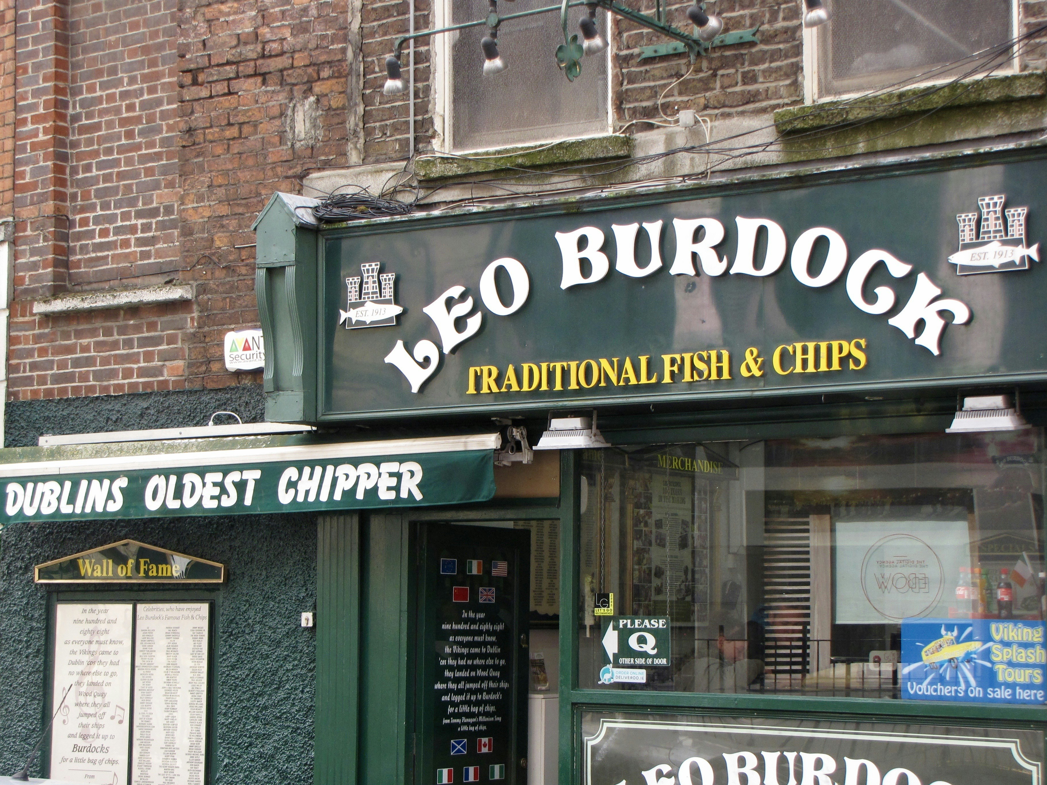 Leo burdock traditional fish and chips shop exterior.