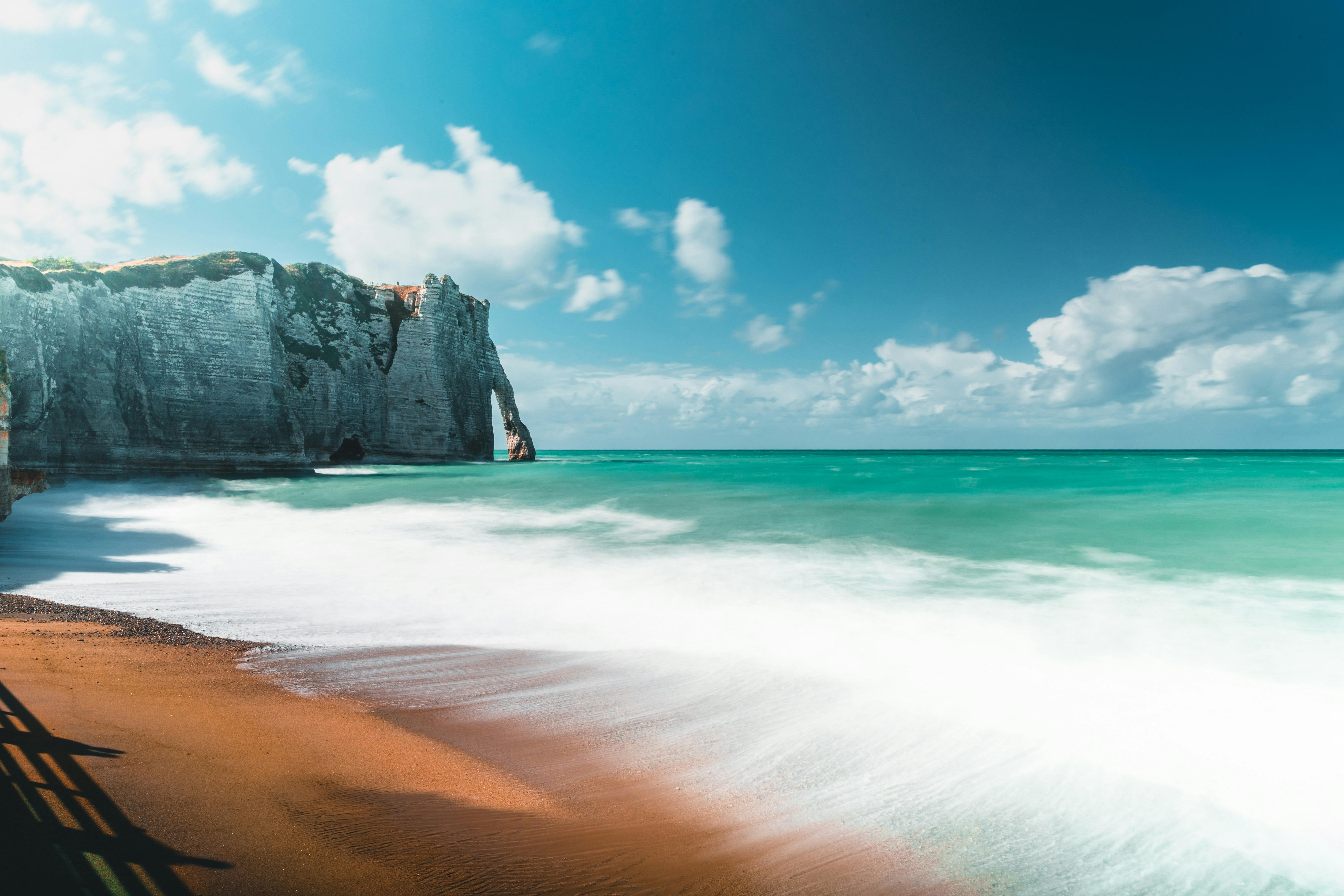 Coastal cliffs and ocean waves on a sunny day photo – Free France Image ...