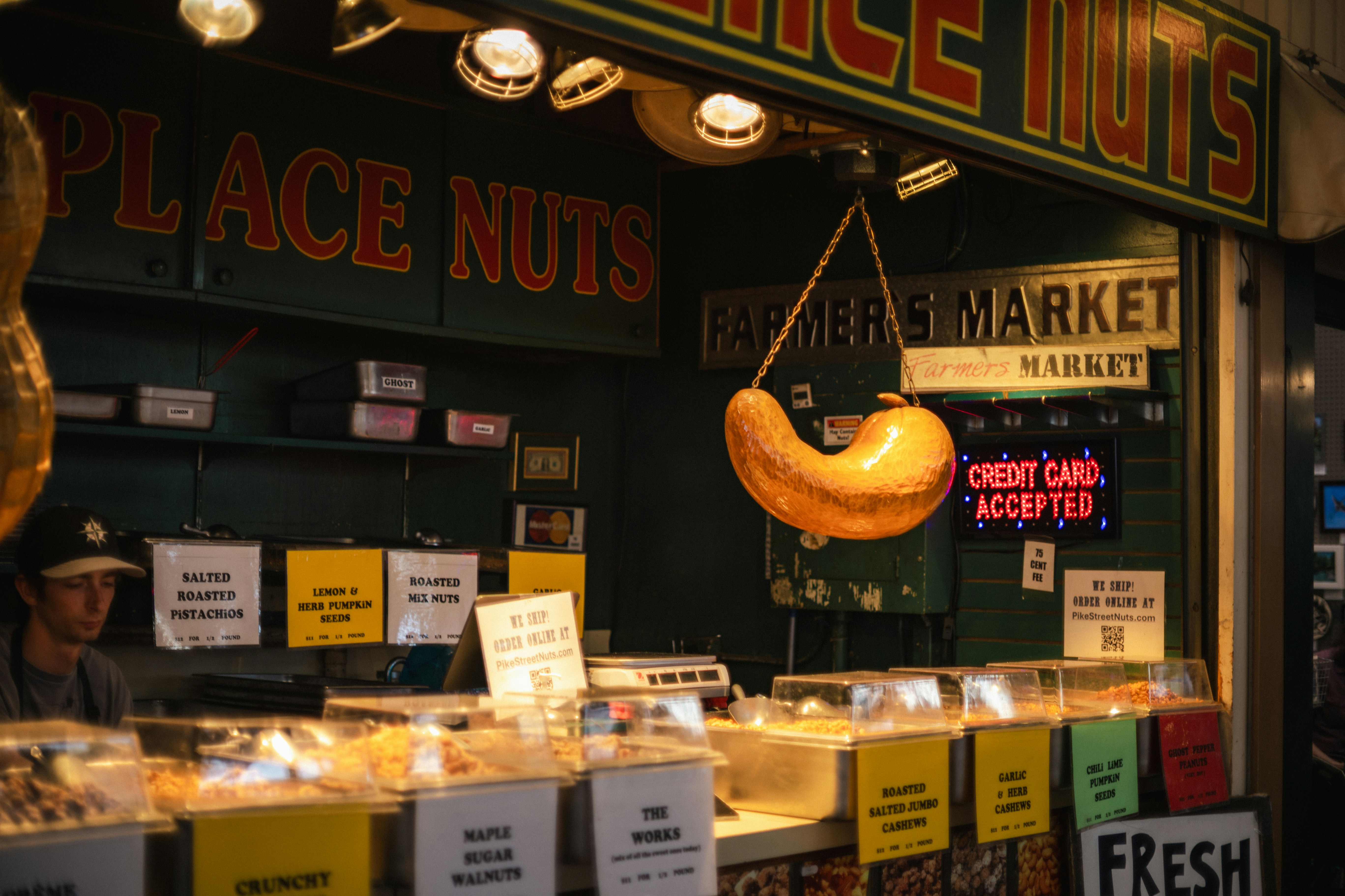 Slinging Sausage and Signs: A Vintage Market Stall at Dusk