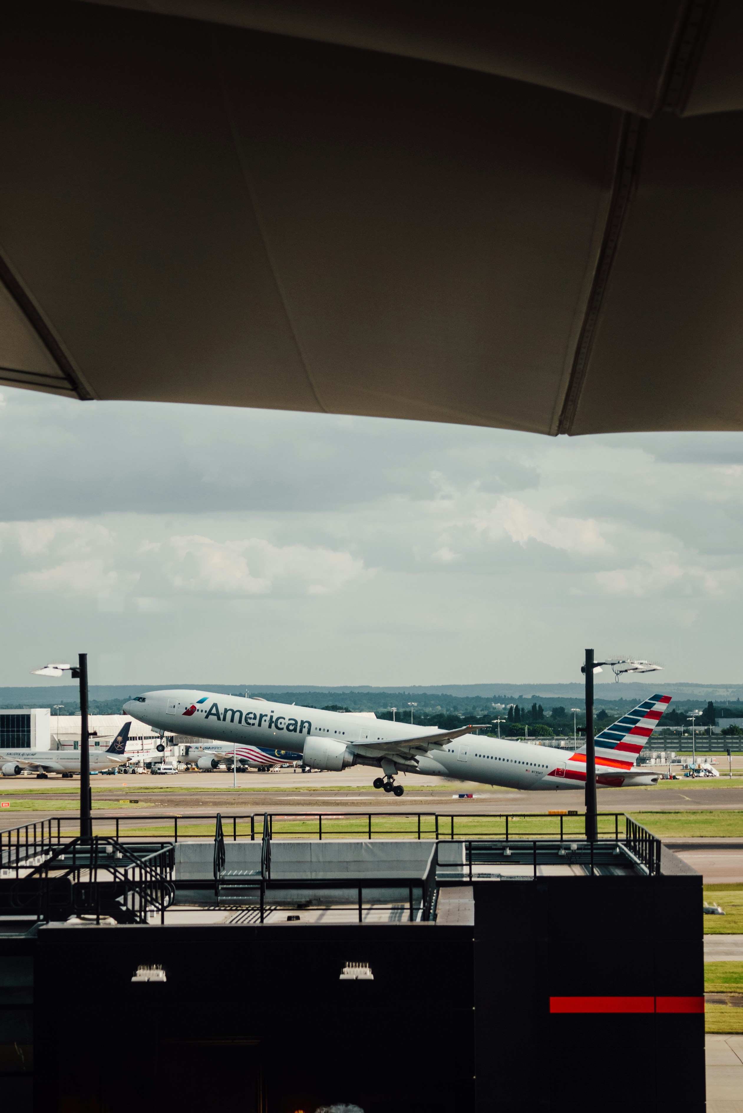Under the Terminal Shadow: An American Airlines Jet on the Taxiway