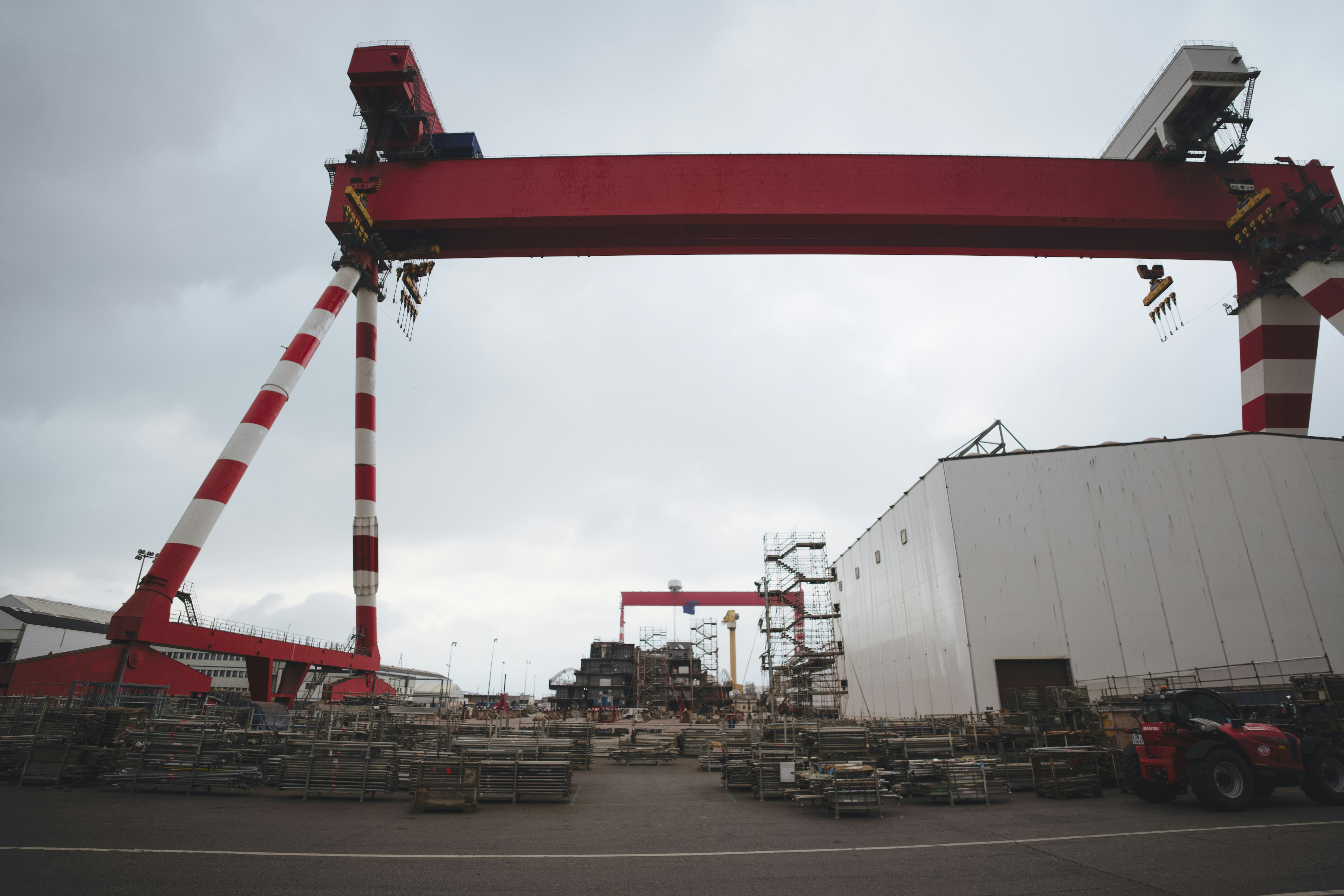 Industrial Giants: The Red Cranes of the Shipyard