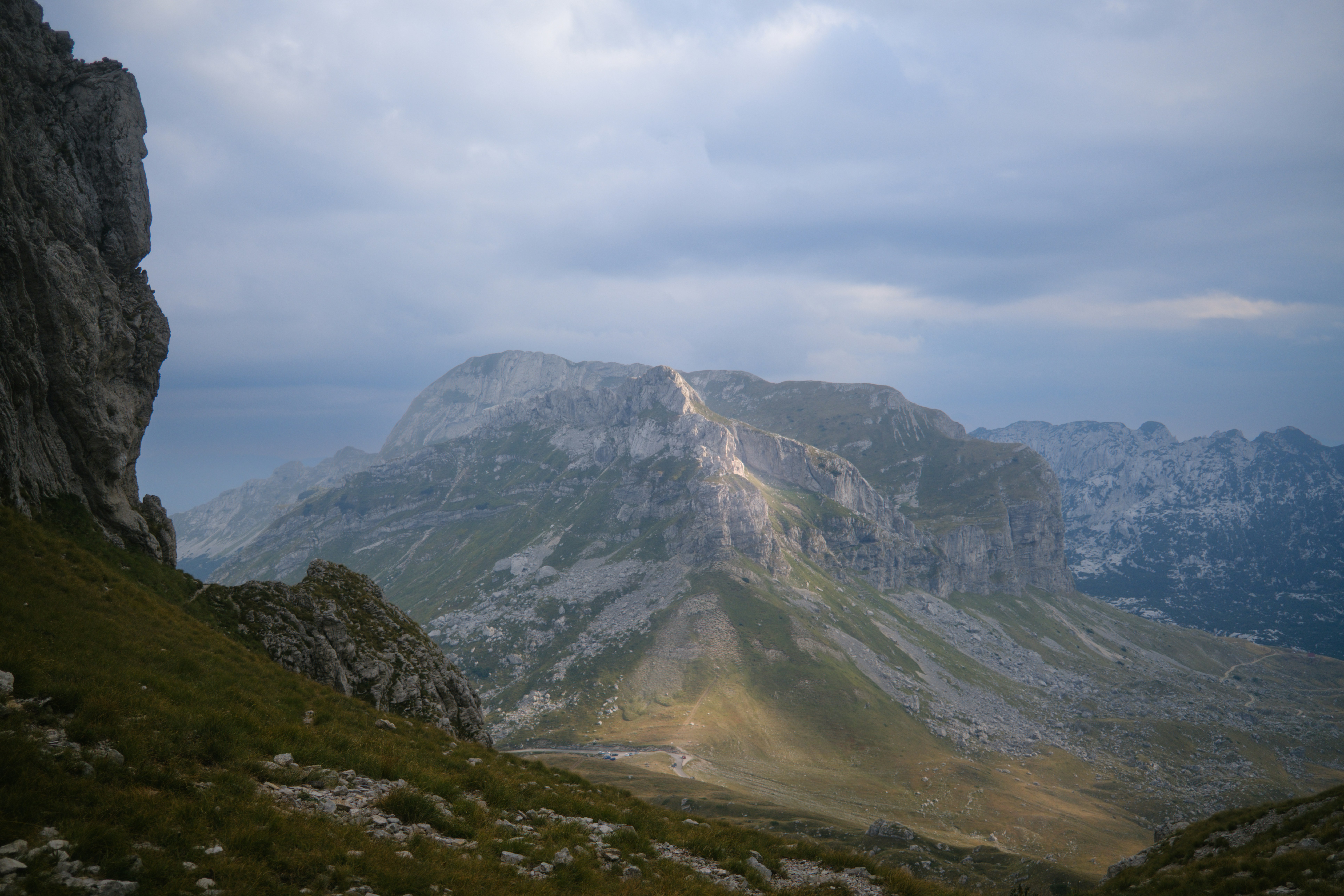 Rugged mountain landscape under a cloudy sky