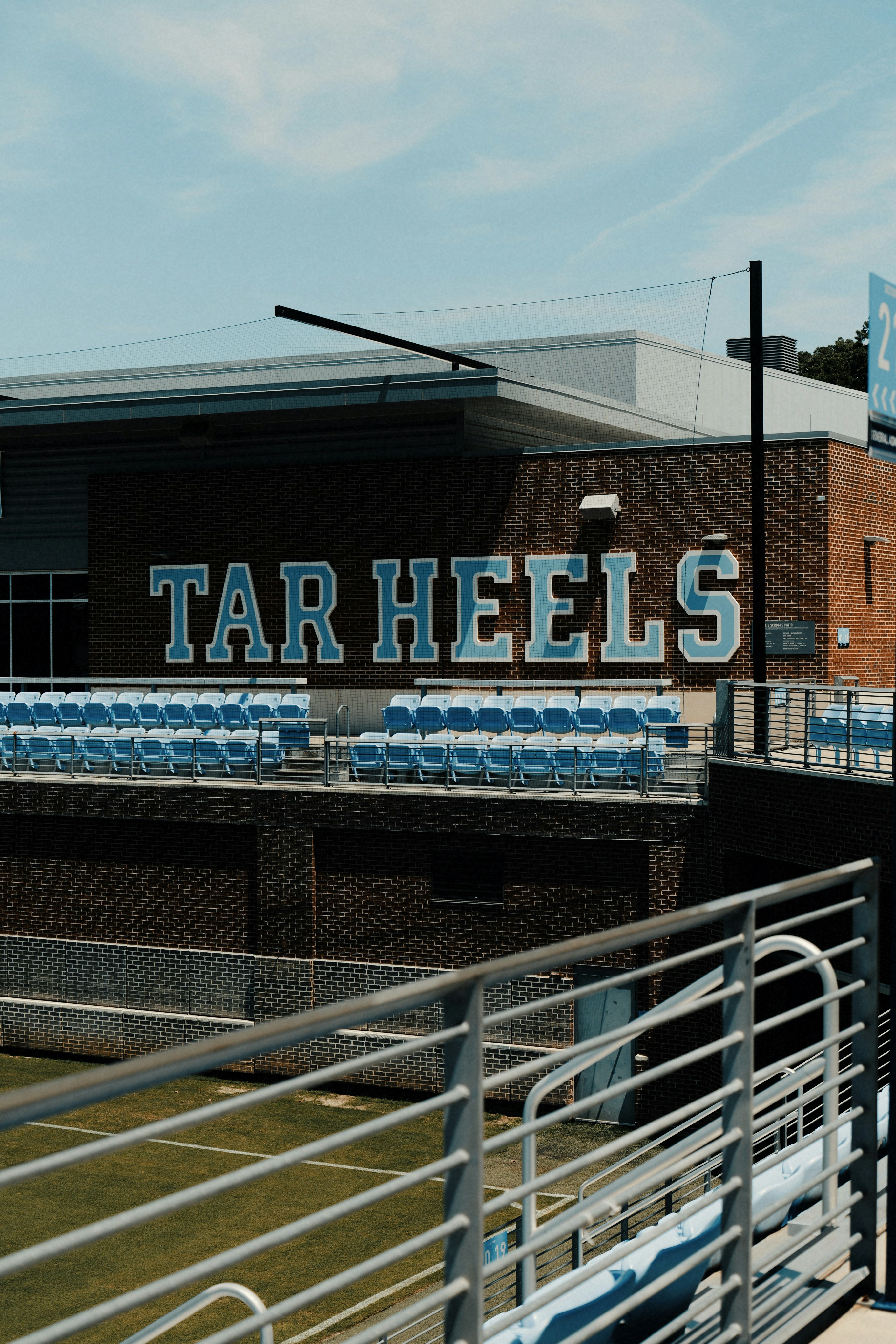 Tar Heels Terrace: Bold Sign Over a Quiet Blue Row