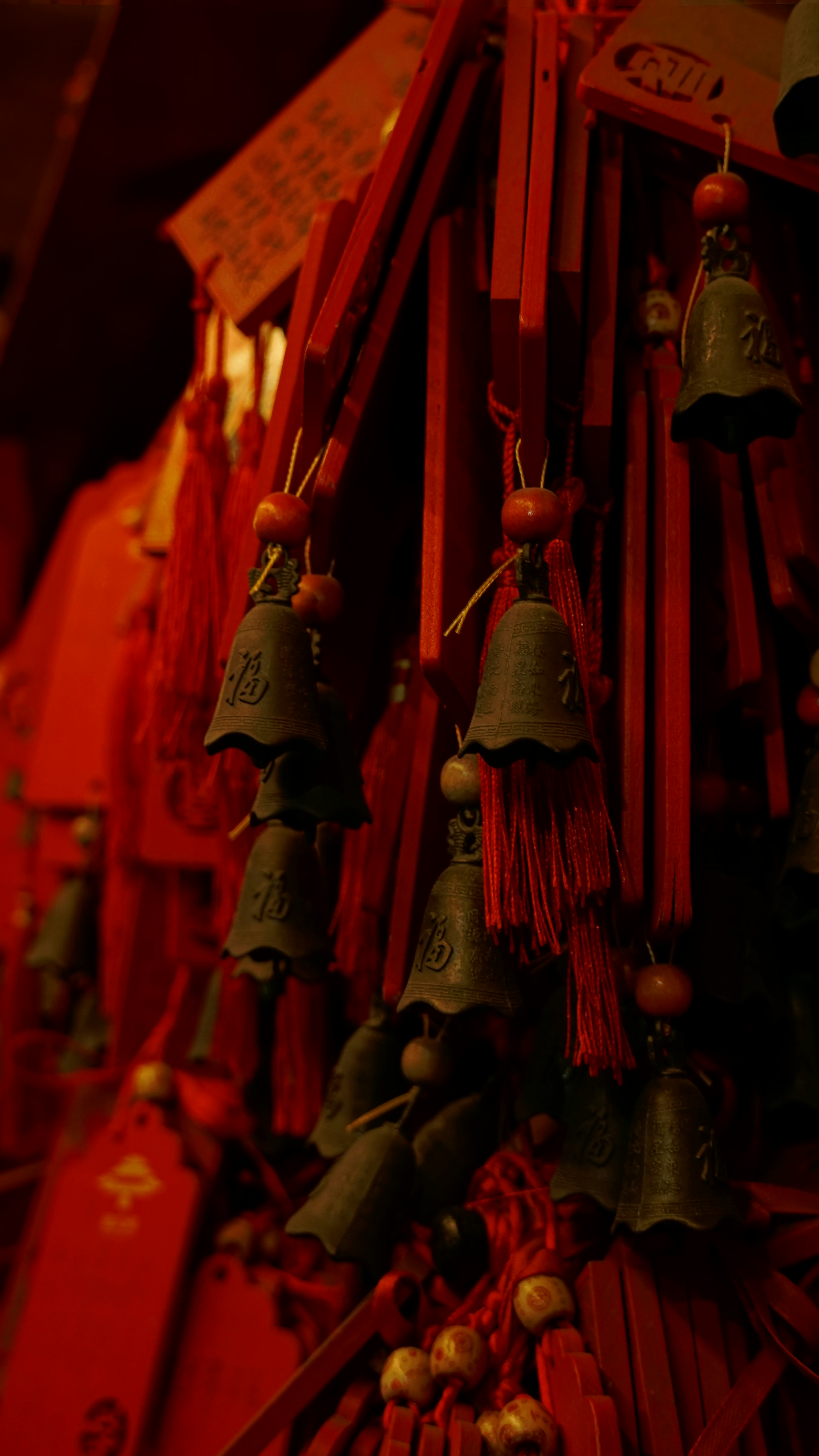 Small bells and red tassels hanging together