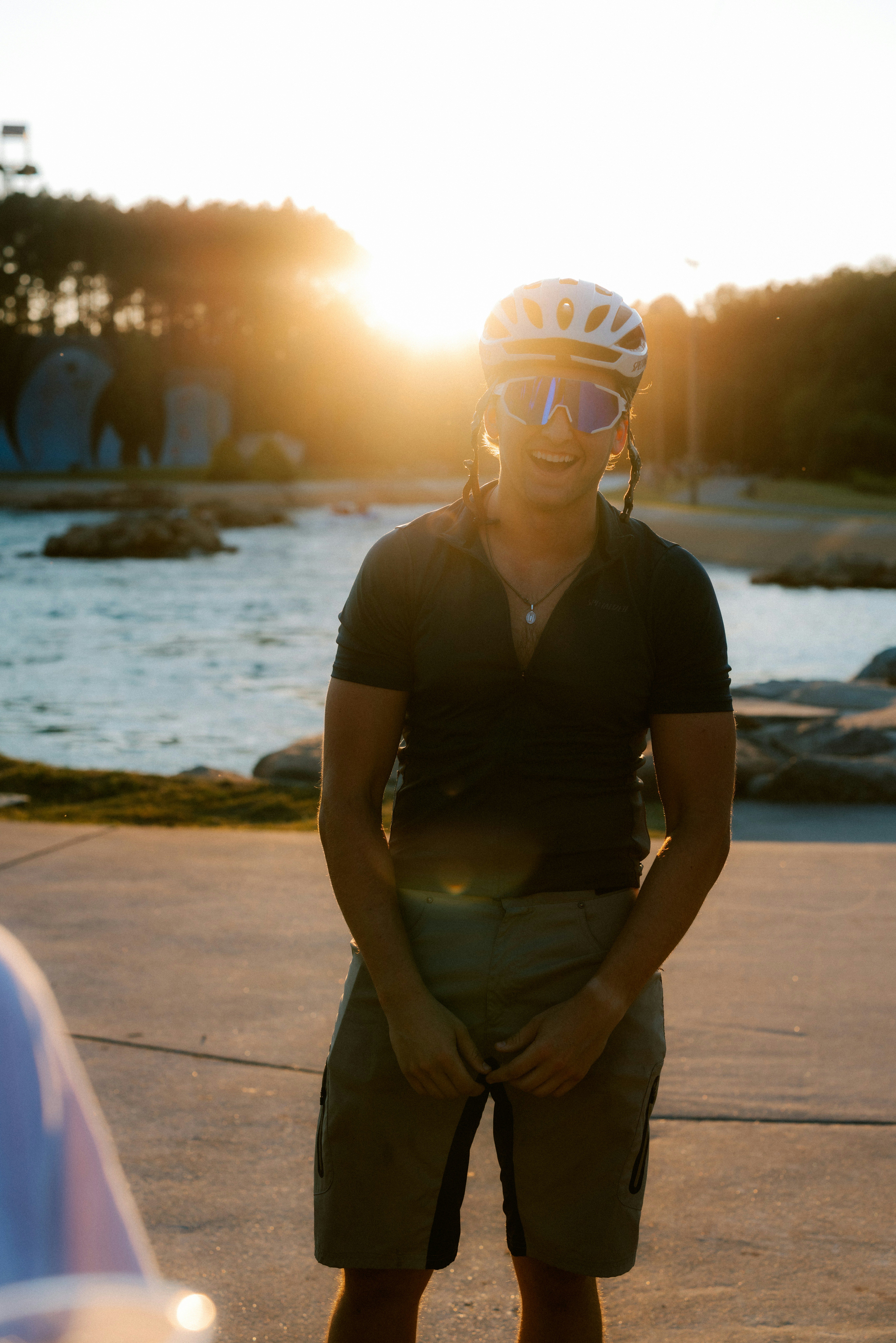 Sunlit Smiles: A Cyclist's Evening Escape