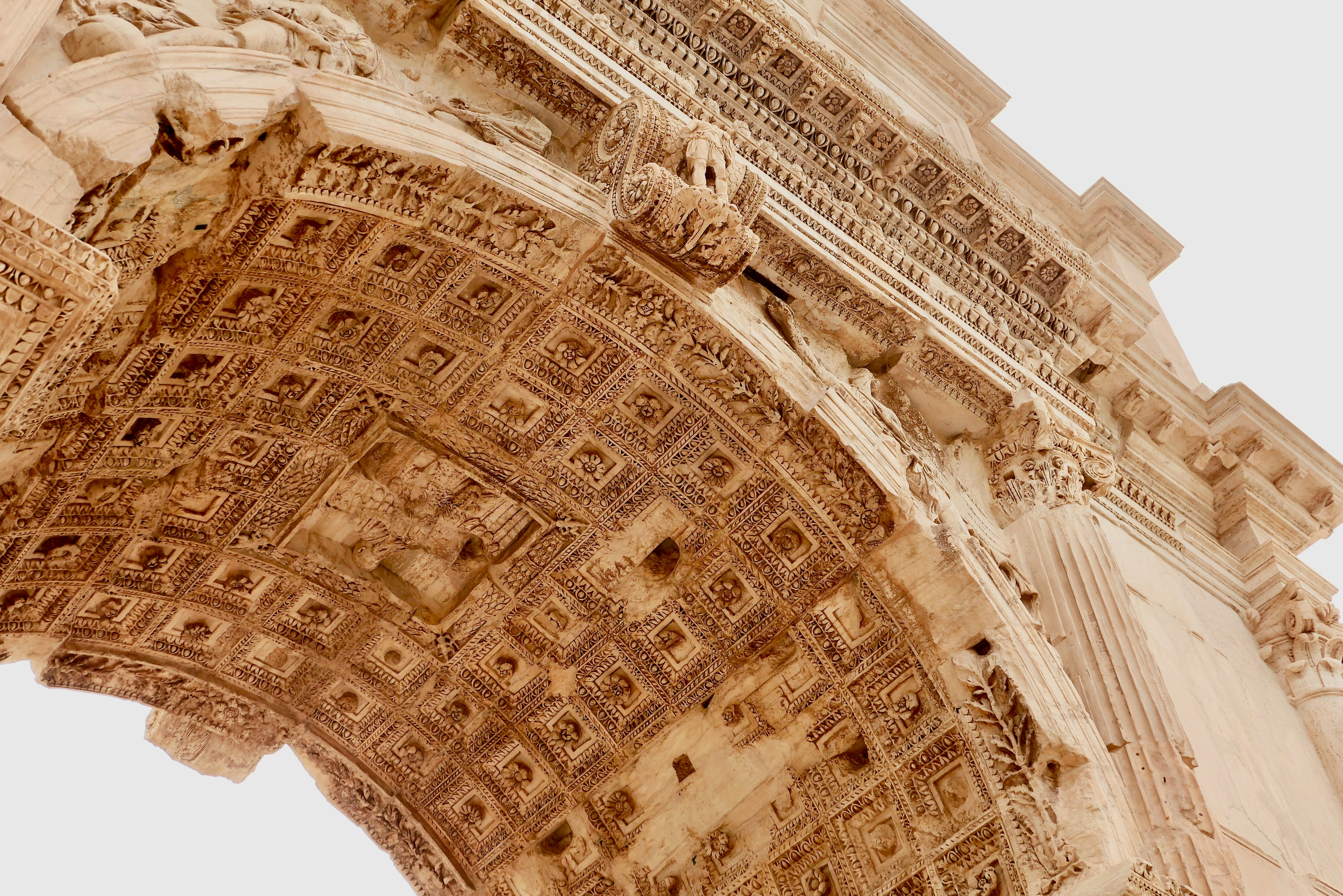 Sepia-Lit Coffered Arch: Close-Up of Stone Craft in Depth
