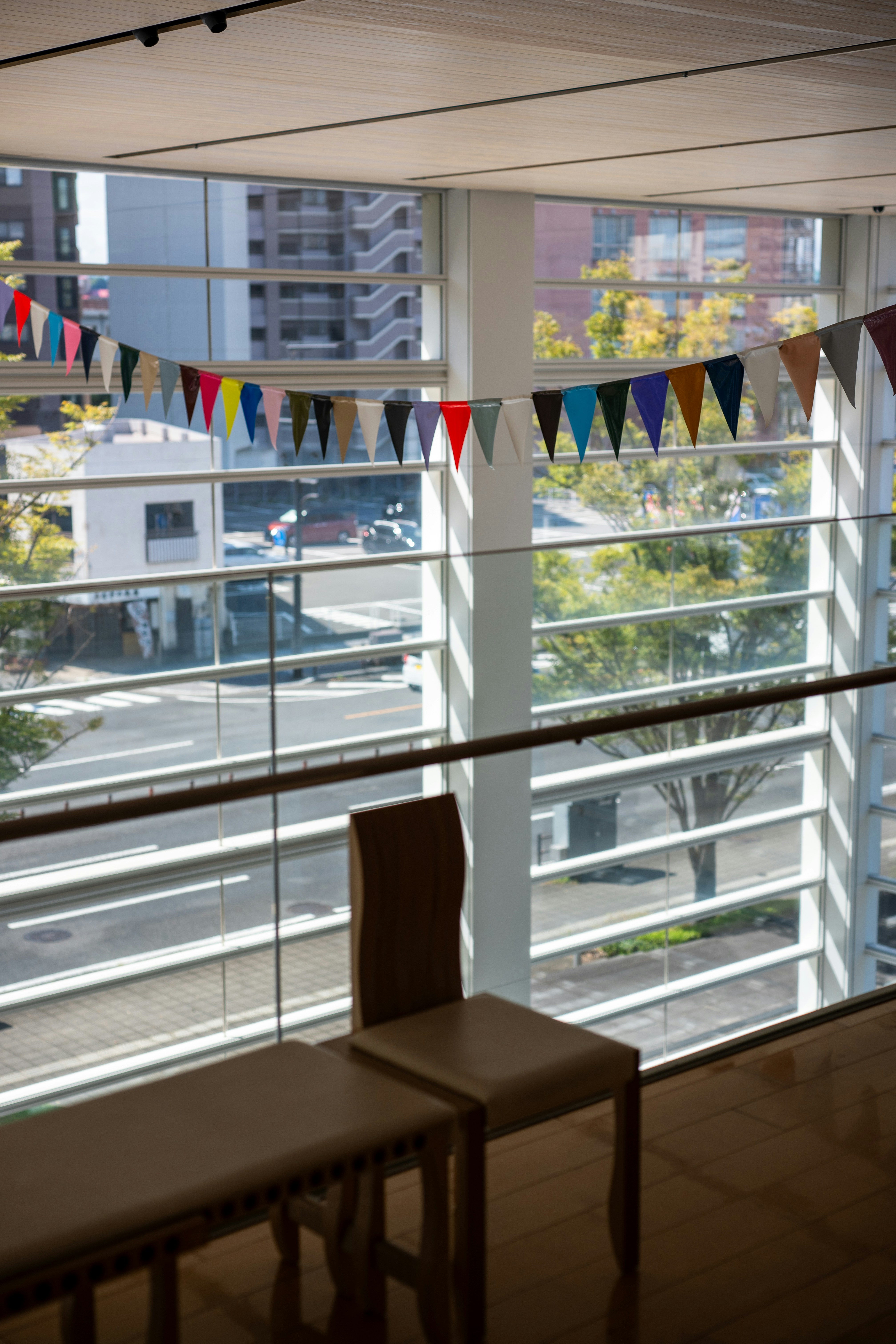 Whimsical Bunting Against a Cityscape