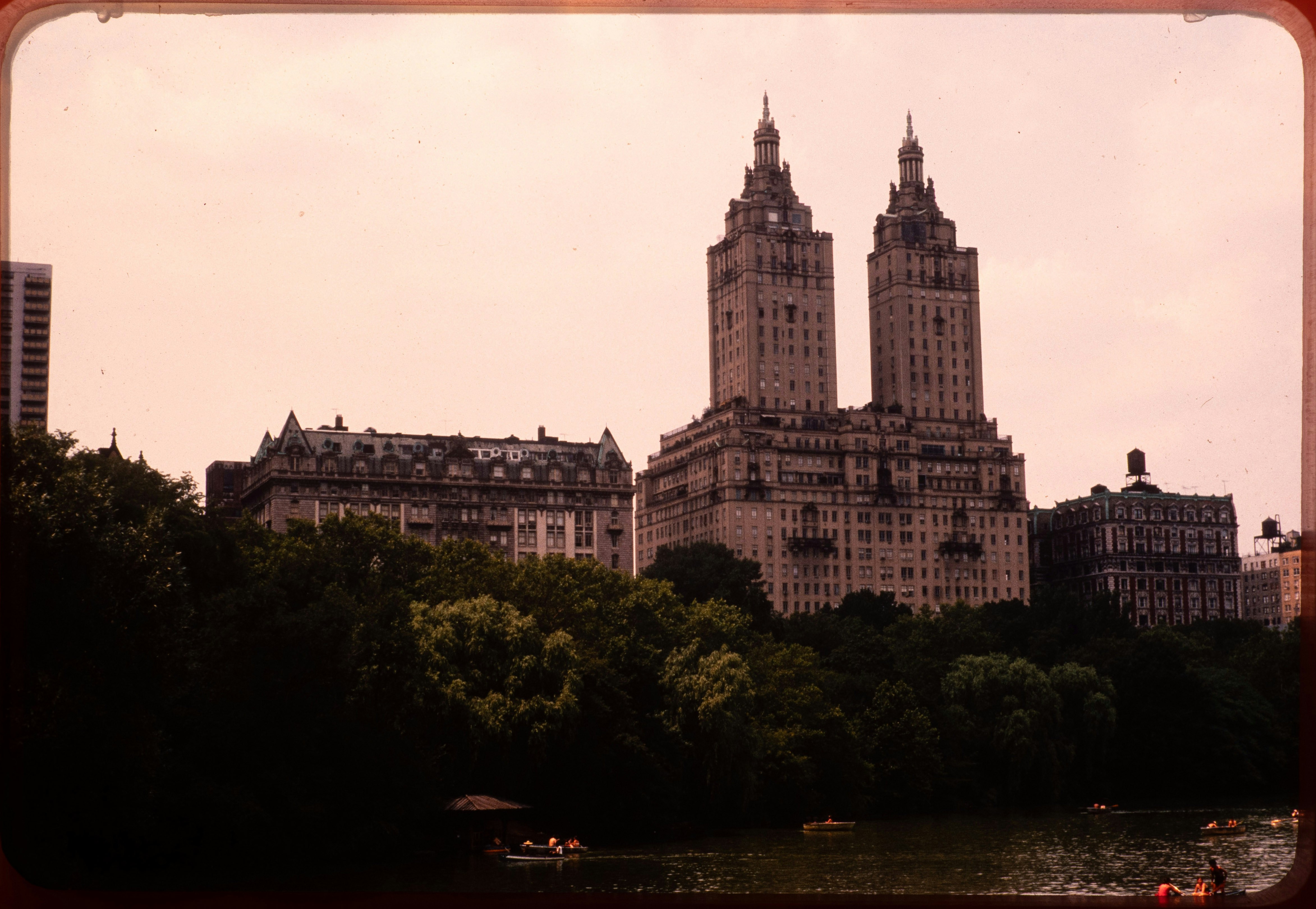Twin Art Deco Towers Guard the Riverside in Sepia