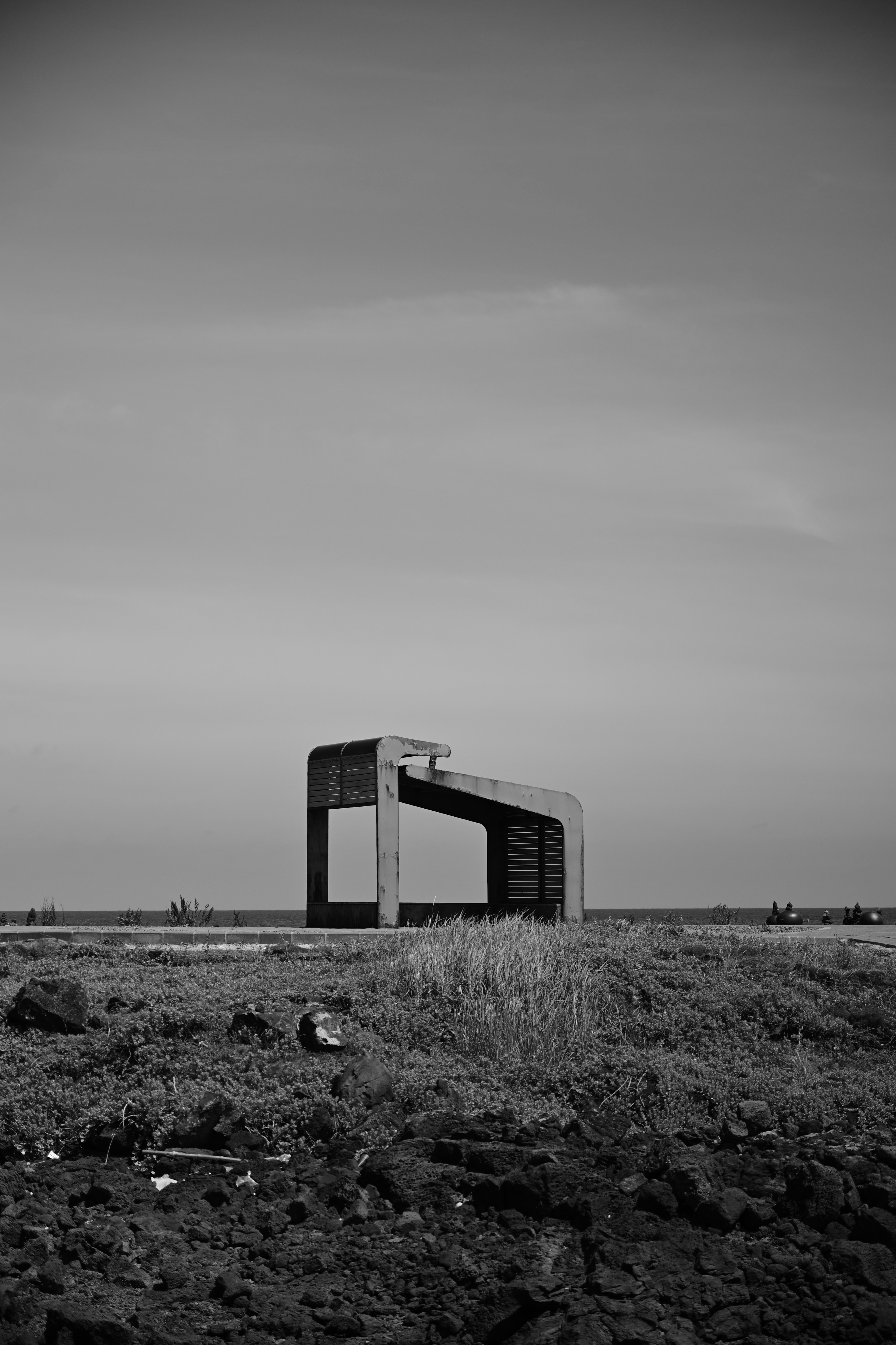 Modern concrete structure on a desolate landscape