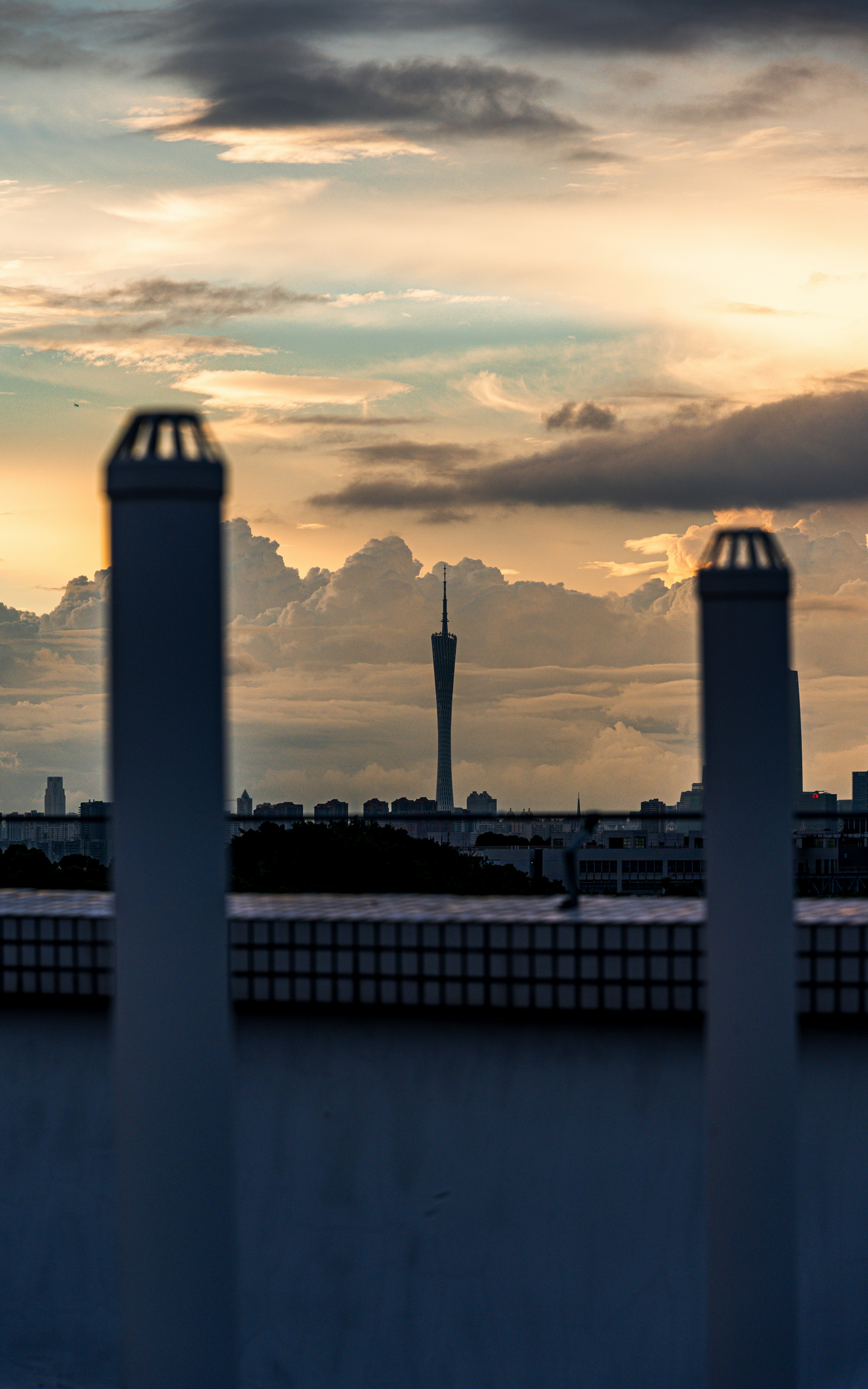 Urban Silhouette Against a Golden Horizon