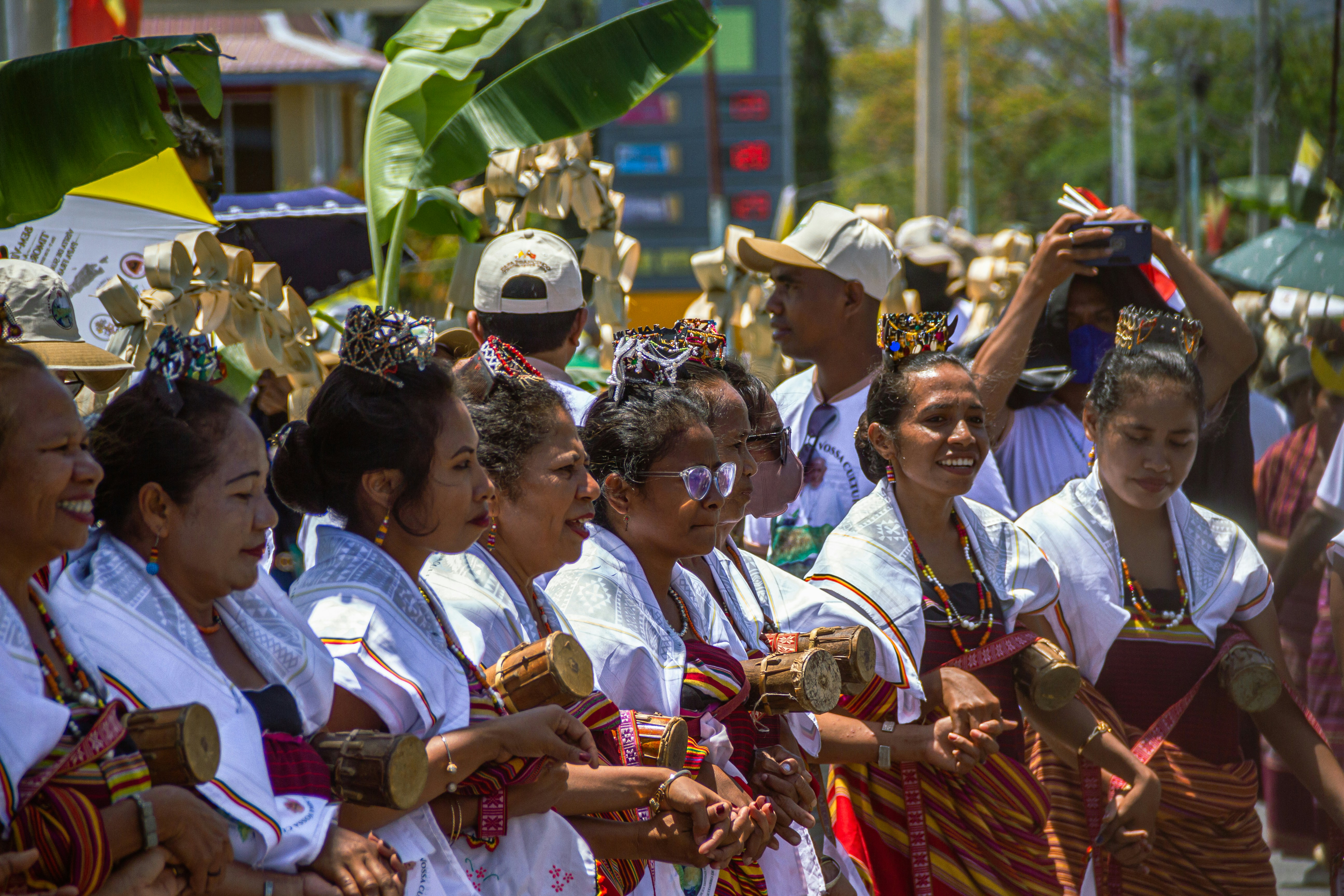 The visit of Pope Francis to Timor-Leste (9/09/2024) | Women in traditional clothing holding small drums
