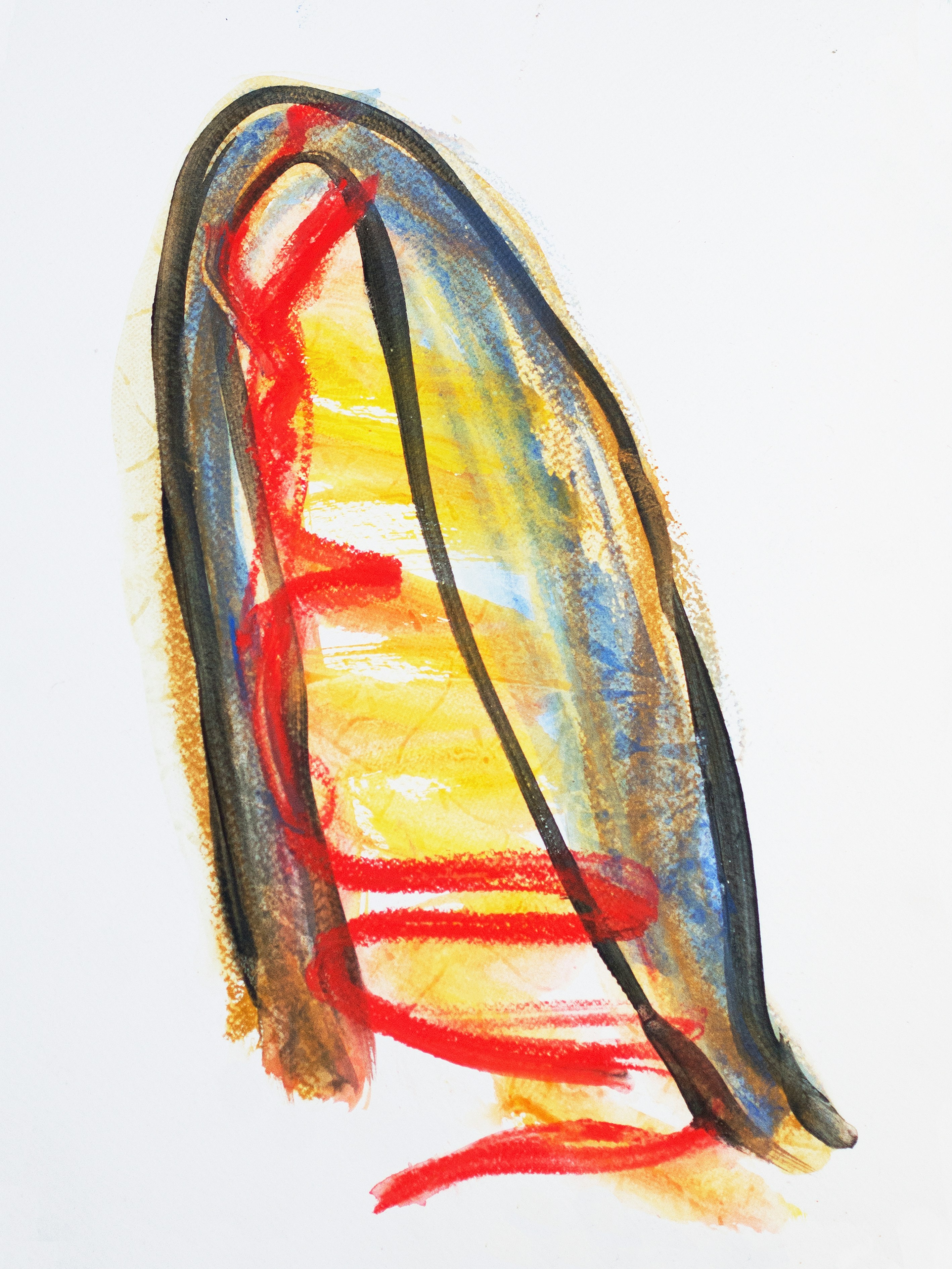 'Aside 2.' - a small abstract watercolor sketch on paper which I painted in 2016 - one of my last abstract artworks in contrasting color lines and transparency of colors. This art image is suitable for making posters, art prints and wallpapers - Colorful art image in free download, by Fons Heijnsbroek, Dutch artist of The Netherlands. | Abstract painting with red, yellow, and blue strokes.