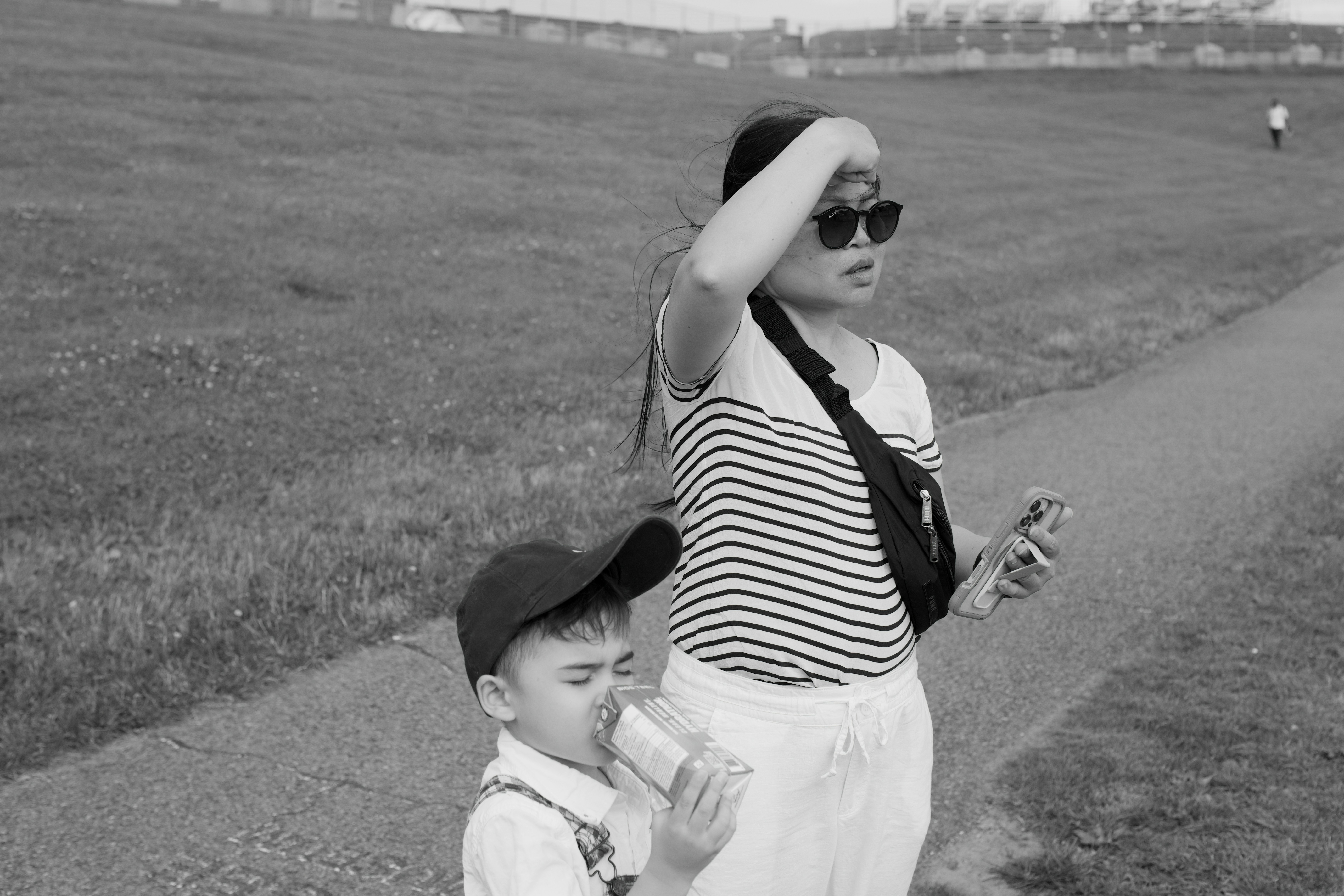 Woman and child walking on a path