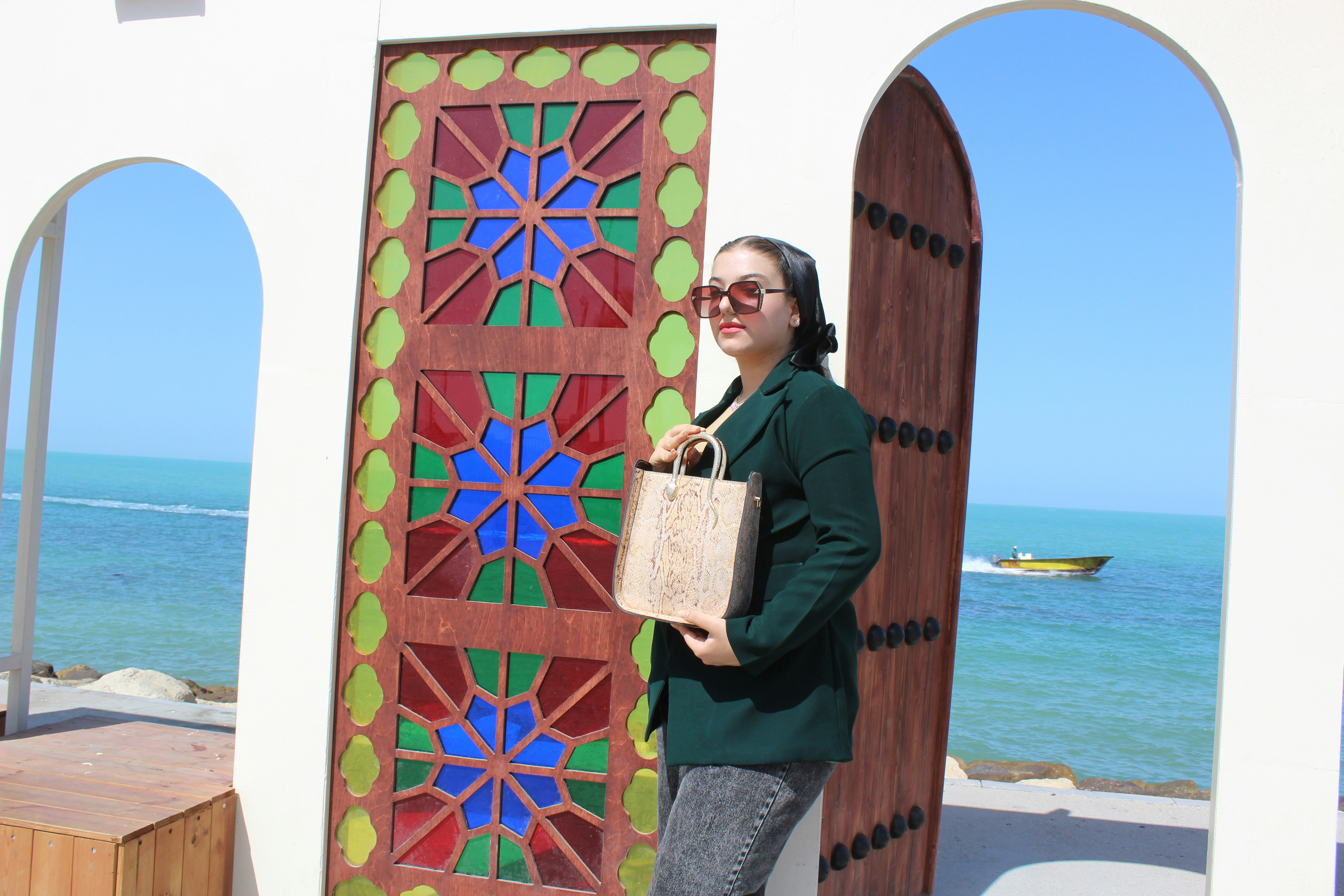 Seaside Elegance Amidst Cultural Patterns