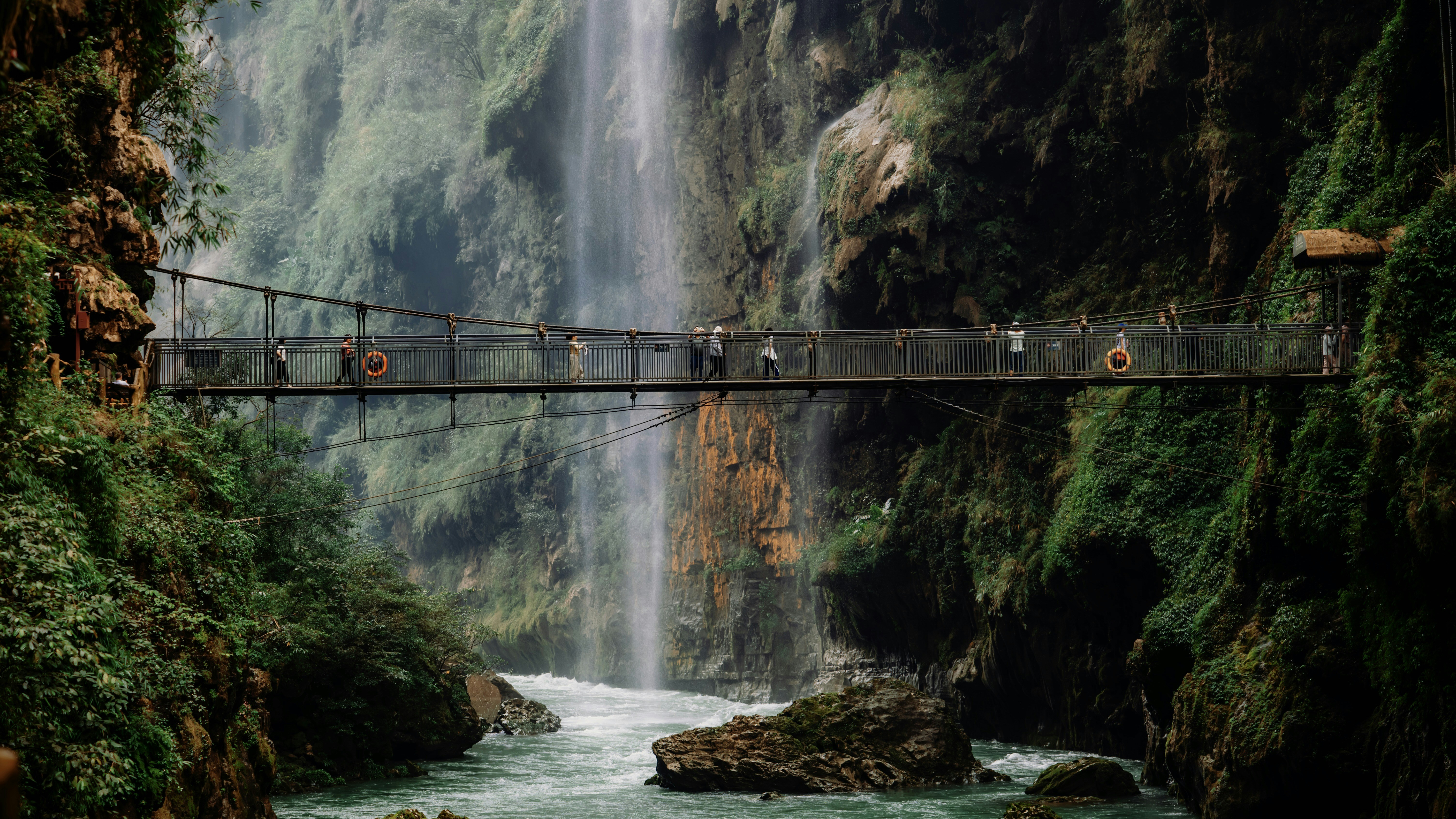 Suspended Serenity: The Bridge to Nature's Cascade