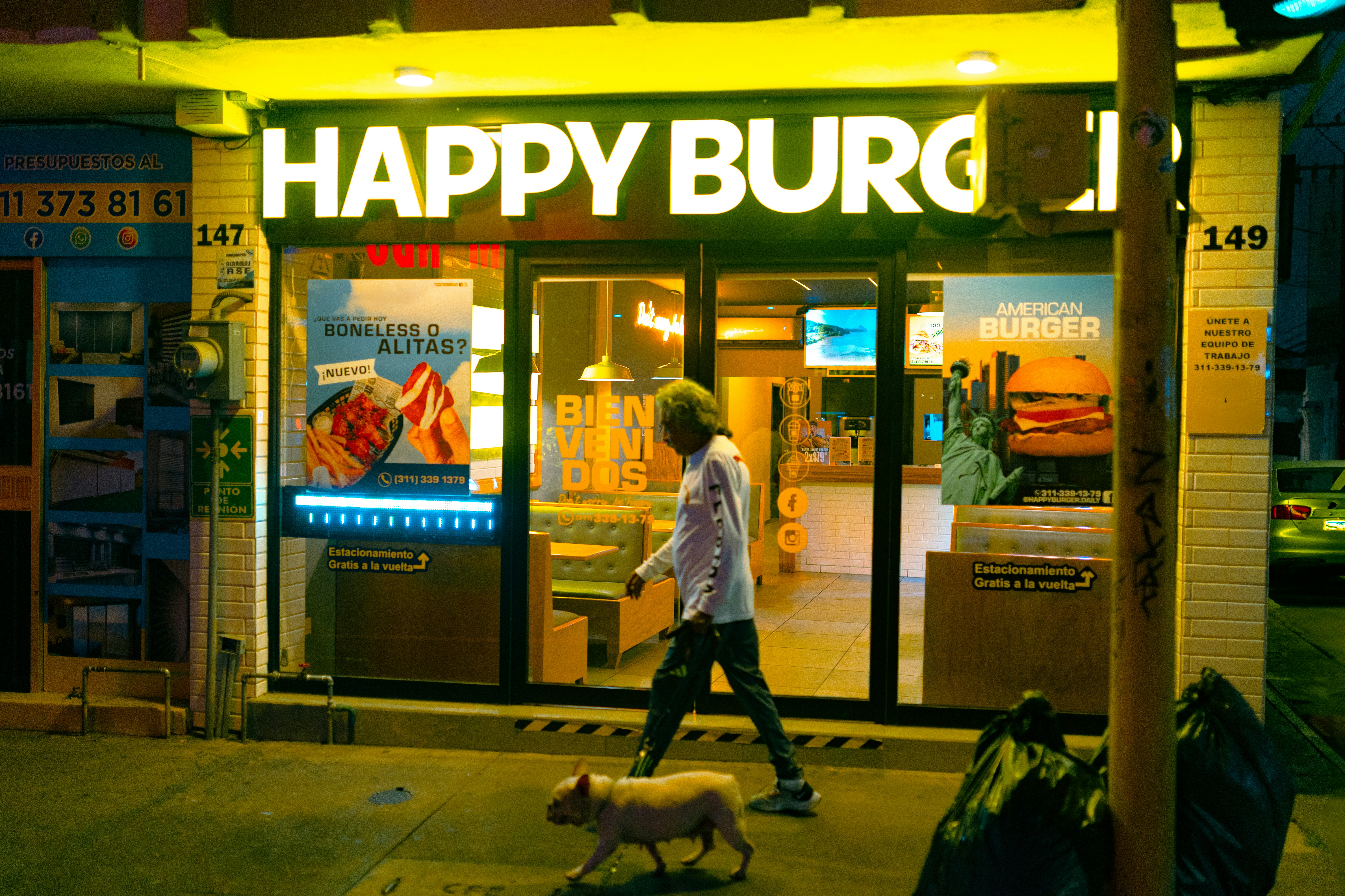 Evening Stroll by the Burger Joint