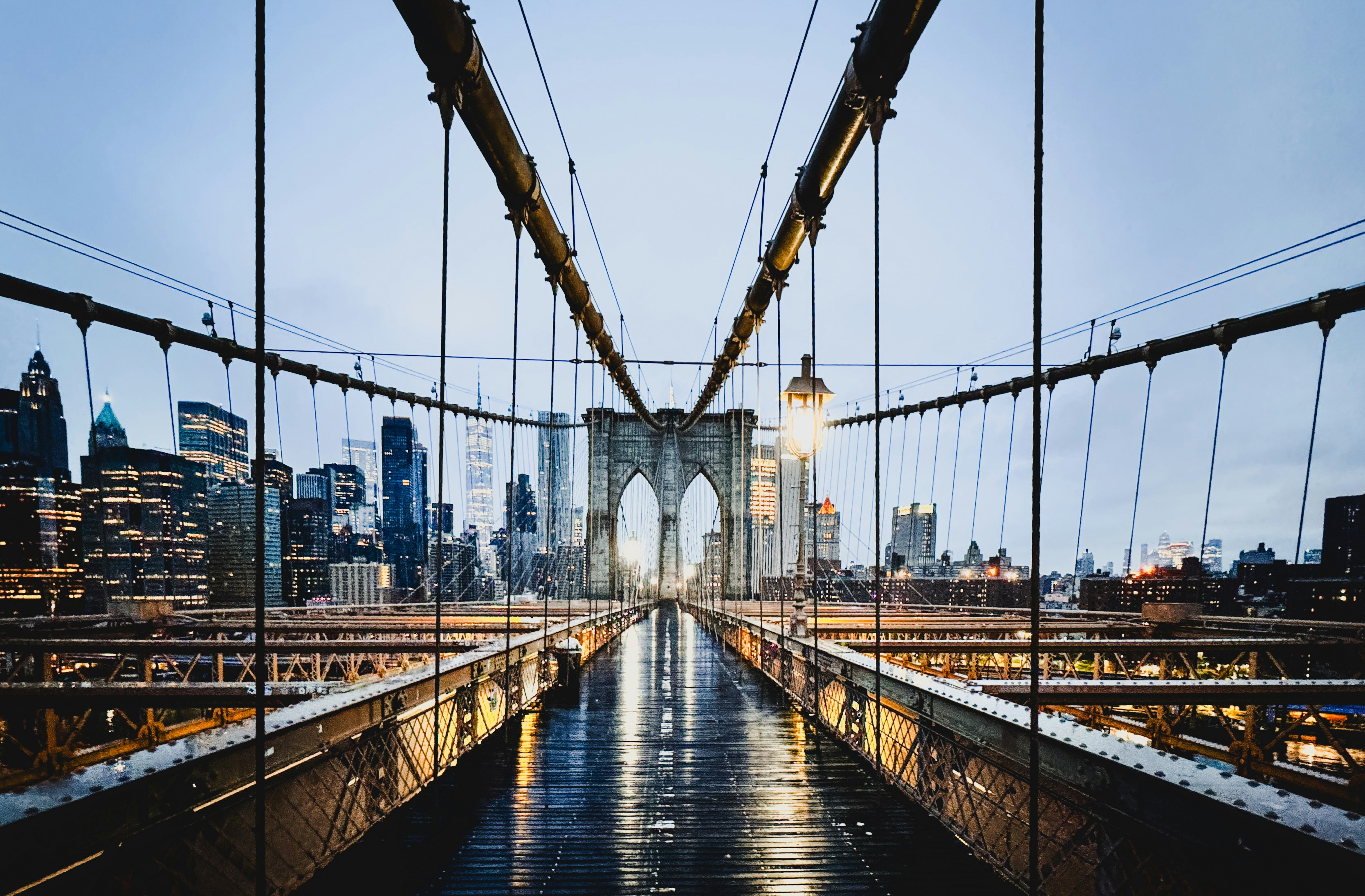 Brooklyn bridge with new york city skyline backdrop
