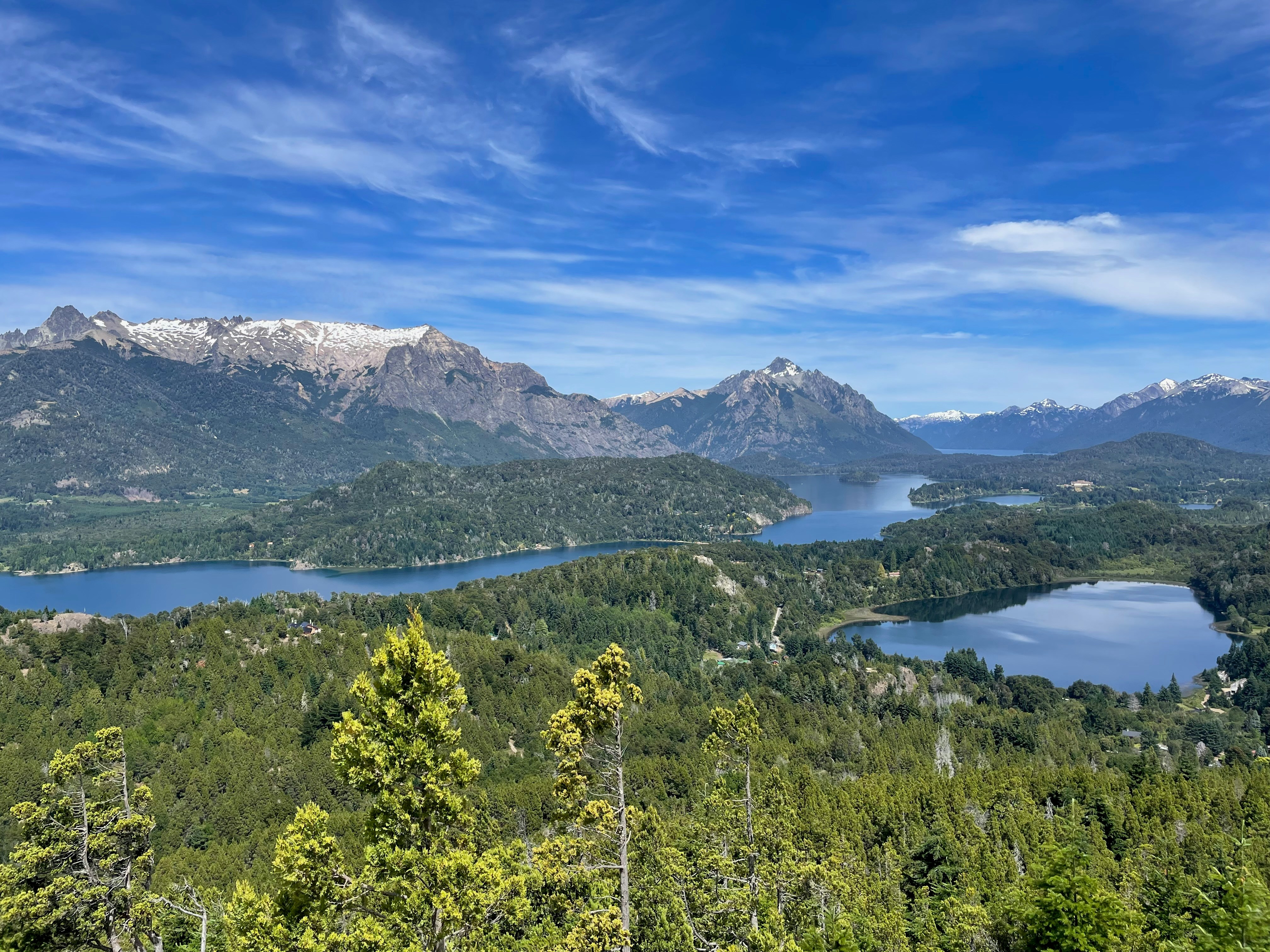 Snowcapped Ridges Framing a Network of Alpine Lakes