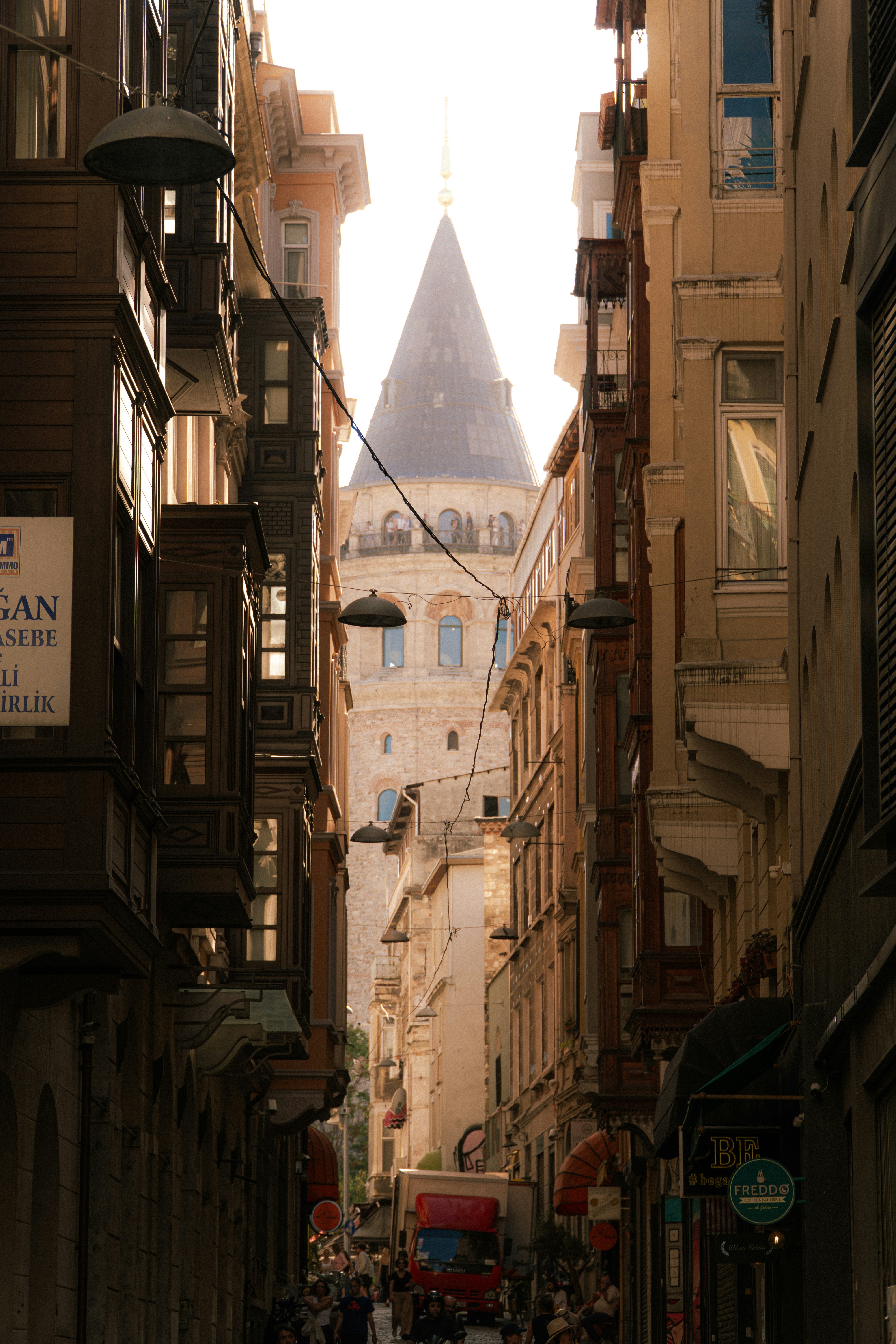 Cathedral Spire Rising Over a Narrow Turkish Street