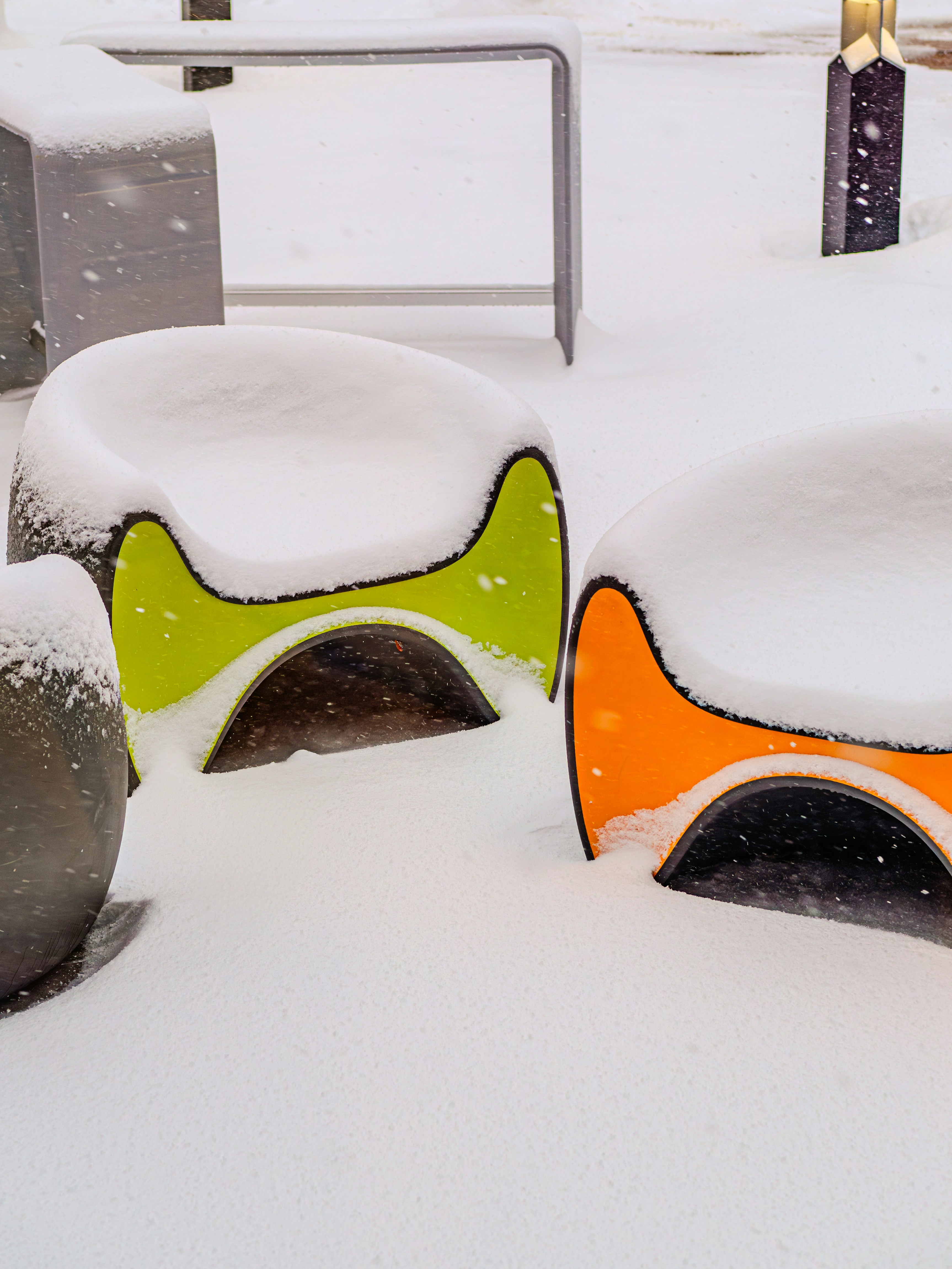 Whimsical Winter Seating: A Splash of Color in the Snow