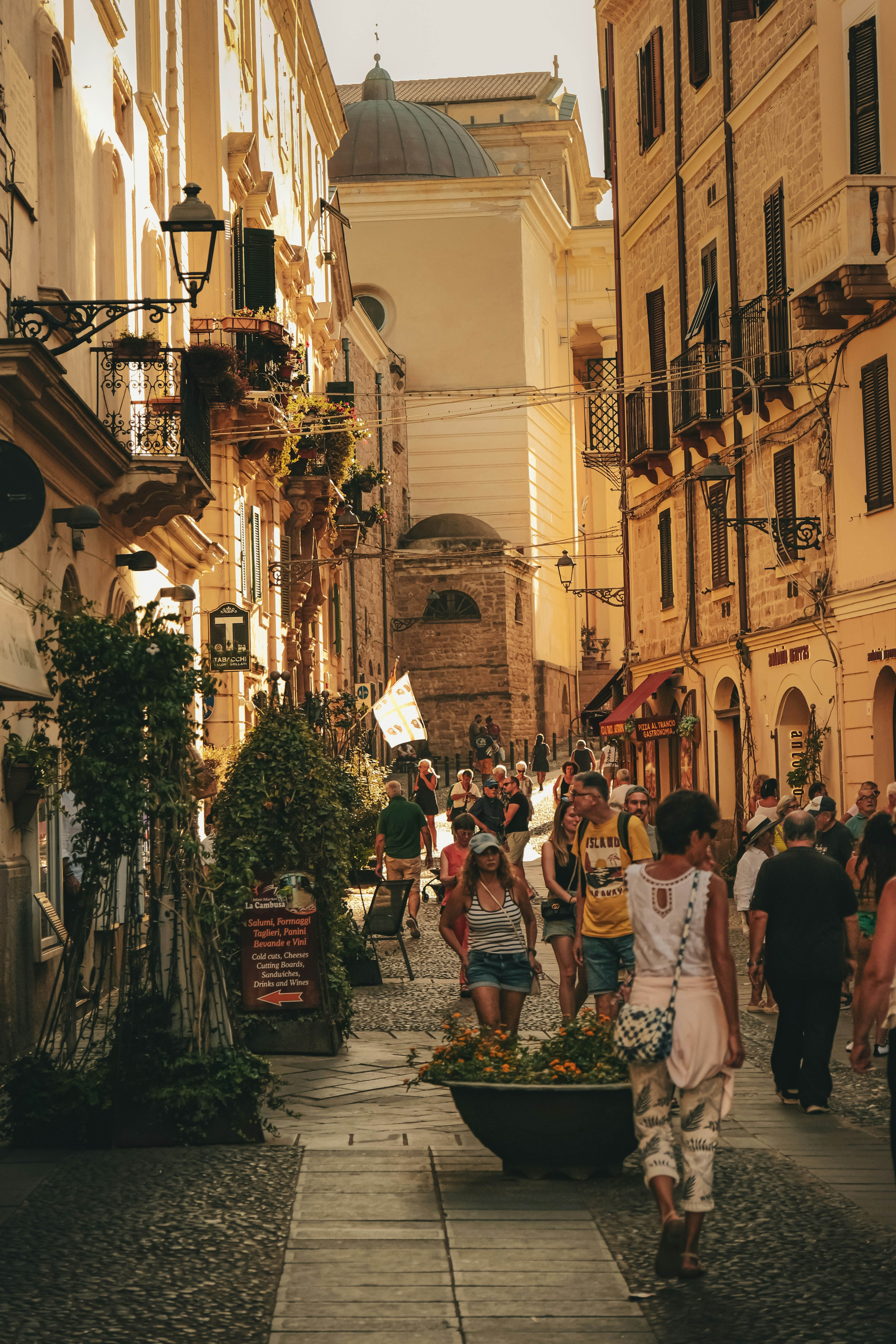 Amber Hour on a Cobbled European Lane