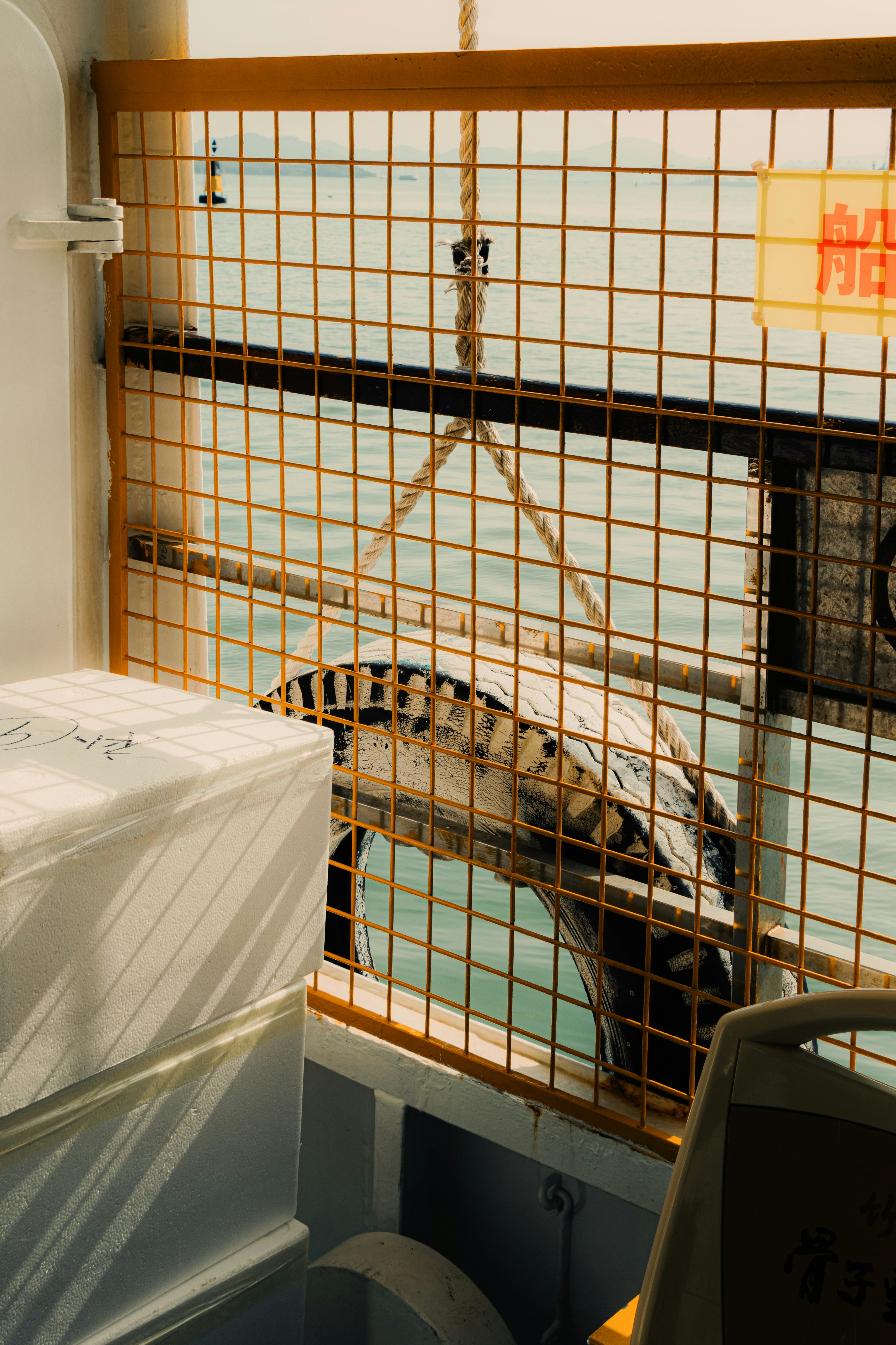 Life preserver hanging on a ship's railing