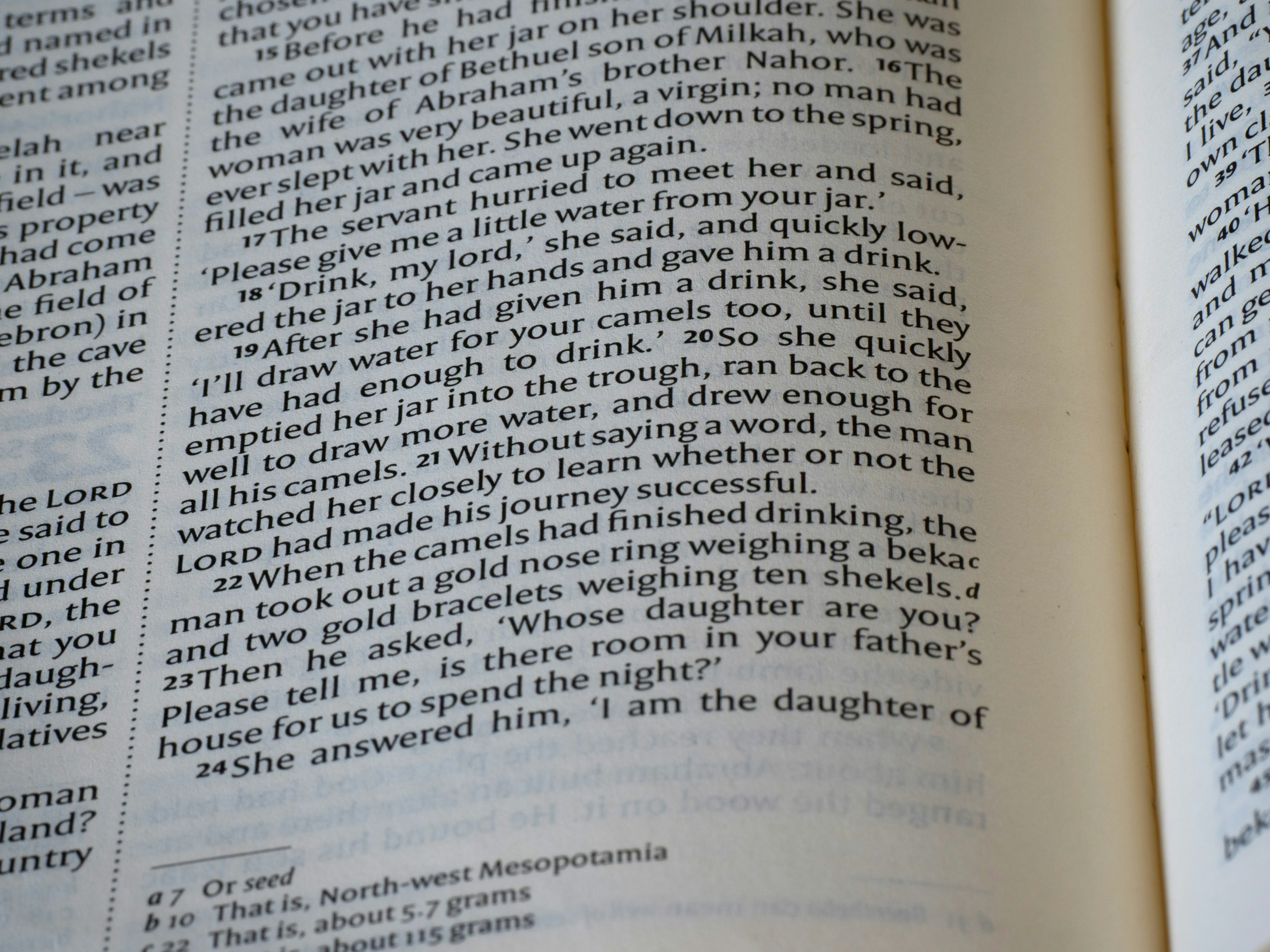 Close-Up Focus: A Bible Page Revealing Printed Detail