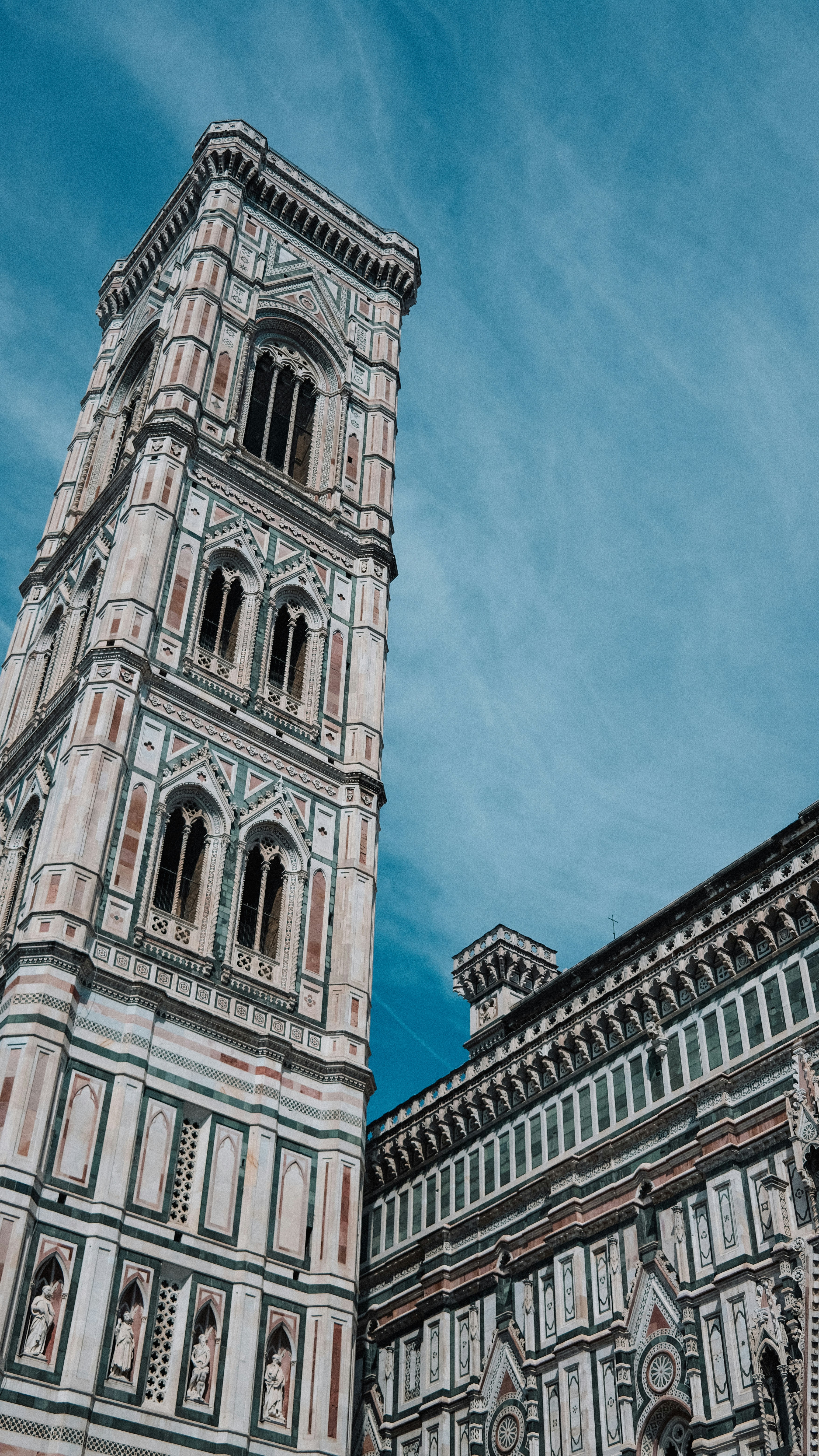 Giotto's campanile against a bright blue sky